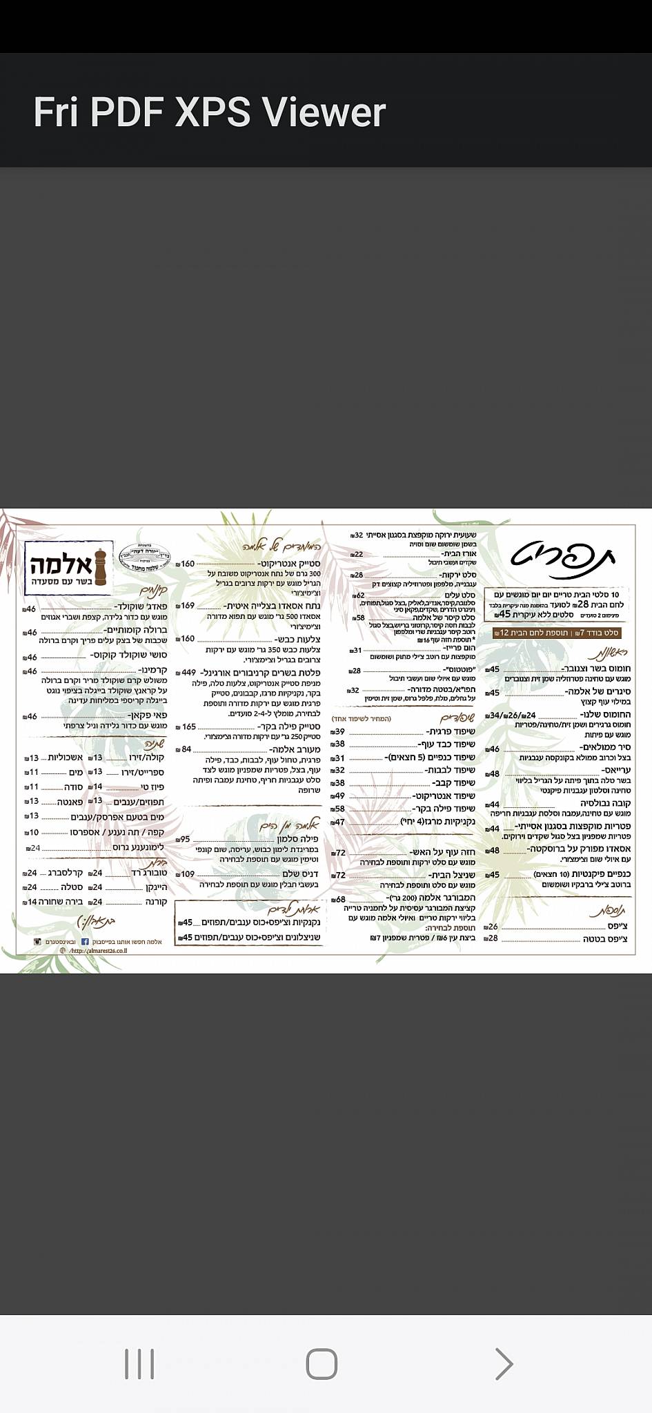 Menu at Alma Meat Restaurant, Bet Shemesh