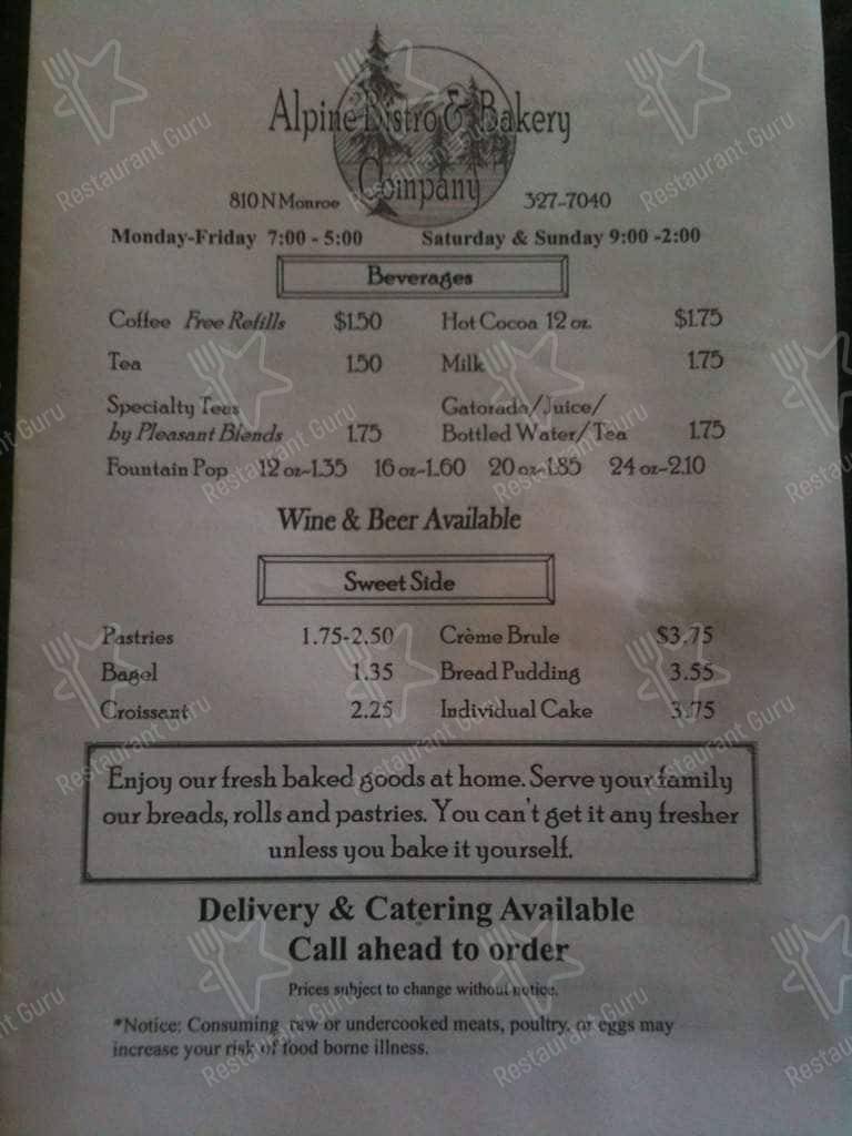 Menu at Alpine Grind, Spokane, 810 N Monroe St