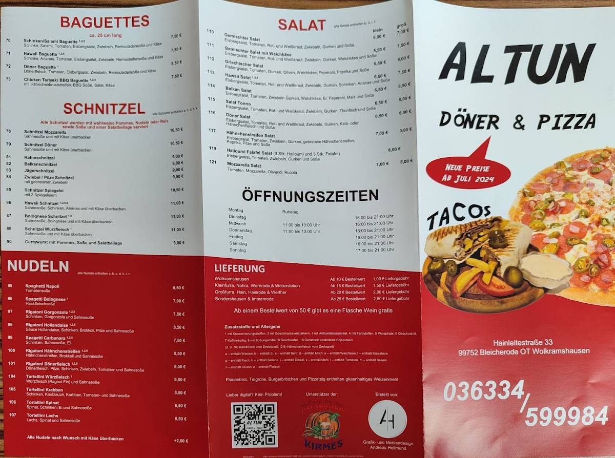 Speisekarte von Altun Wolkramshäuser Döner und Pizza, Wolkramshausen
