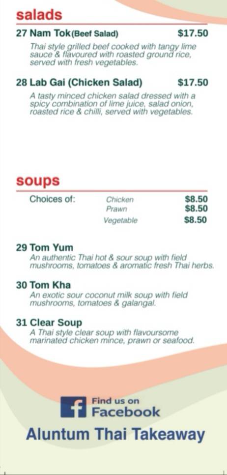 Menu at Aluntum Thai Take Away fast food, Samford Village