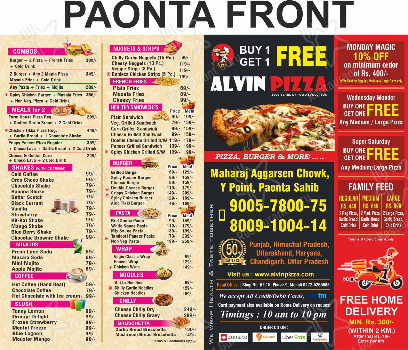 Menu at Alvin Pizza Paonta Sahib, Paonta Sahib