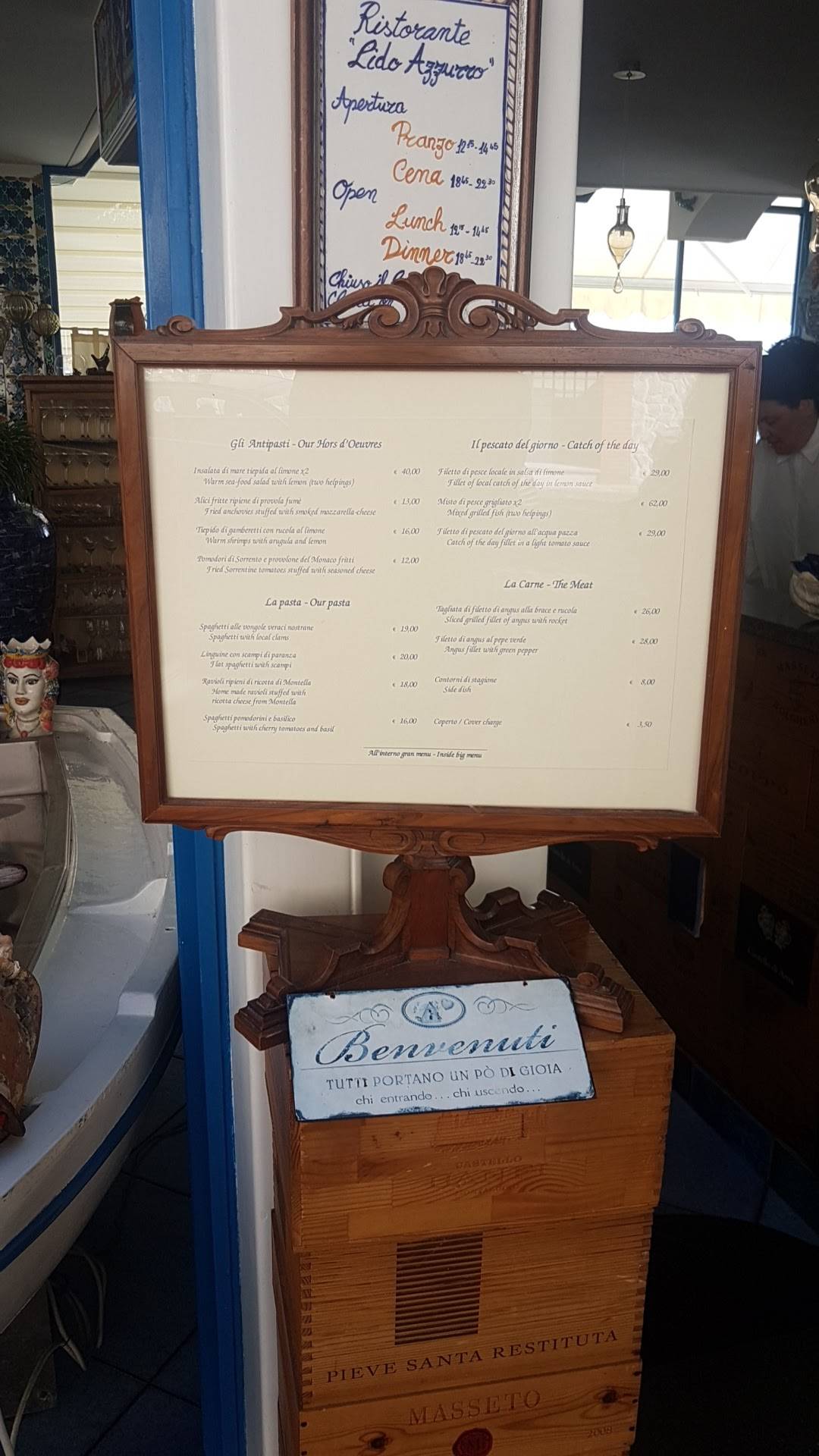 Menu at Ristorante Lido Azzurro, Amalfi, Via Lungomare dei Cavalieri