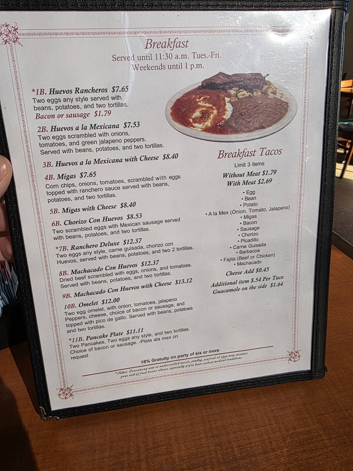 Menu at Amaya's Taco Village restaurant, Austin, N Interstate 35 ...
