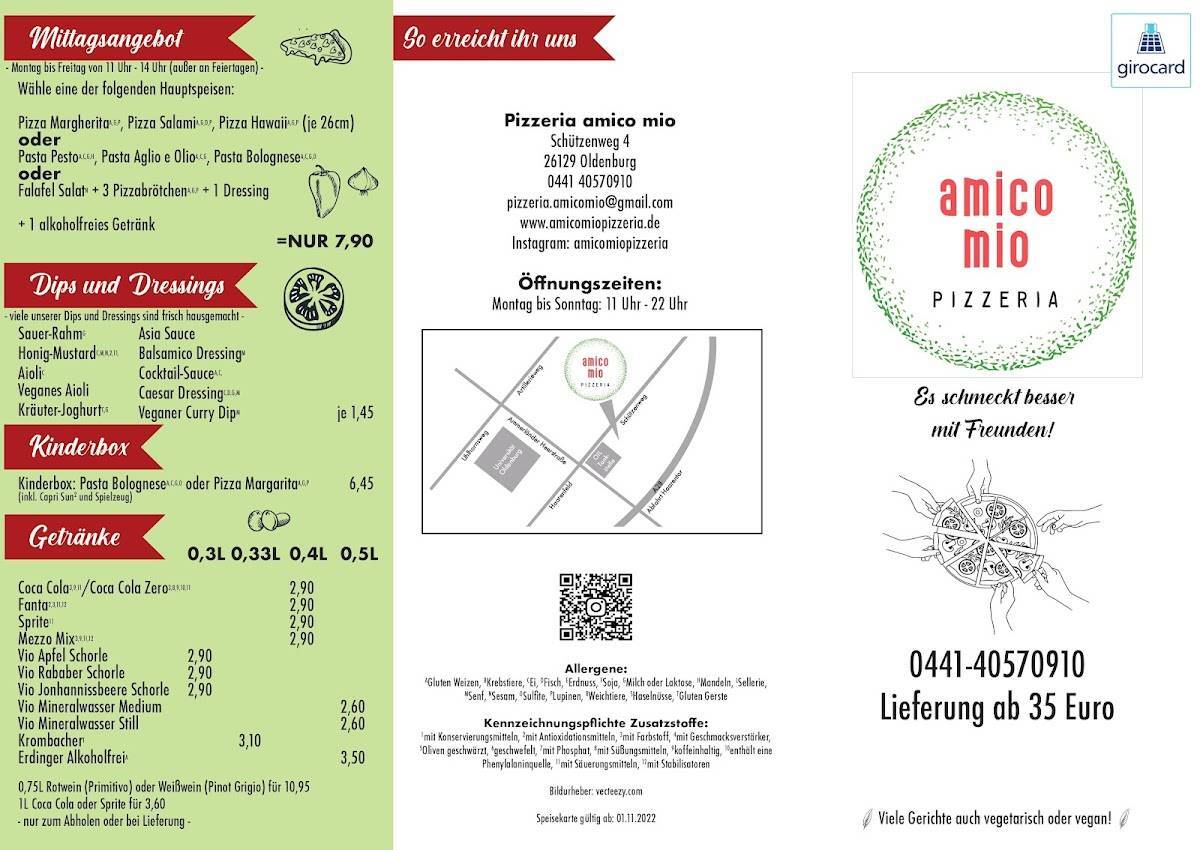 Speisekarte von Pizzeria Amico mio, Oldenburg
