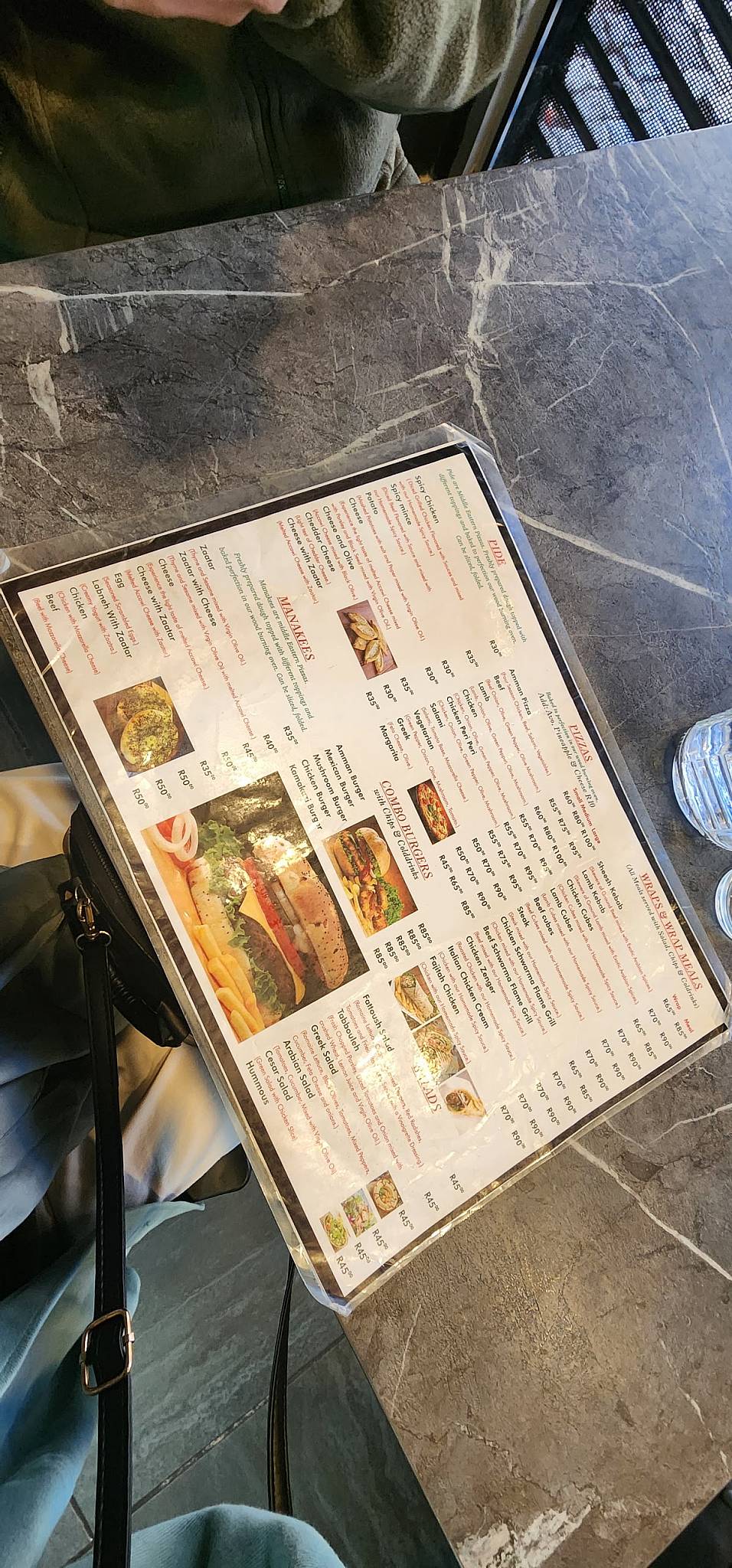 Menu at Amman Restaurant, Johannesburg