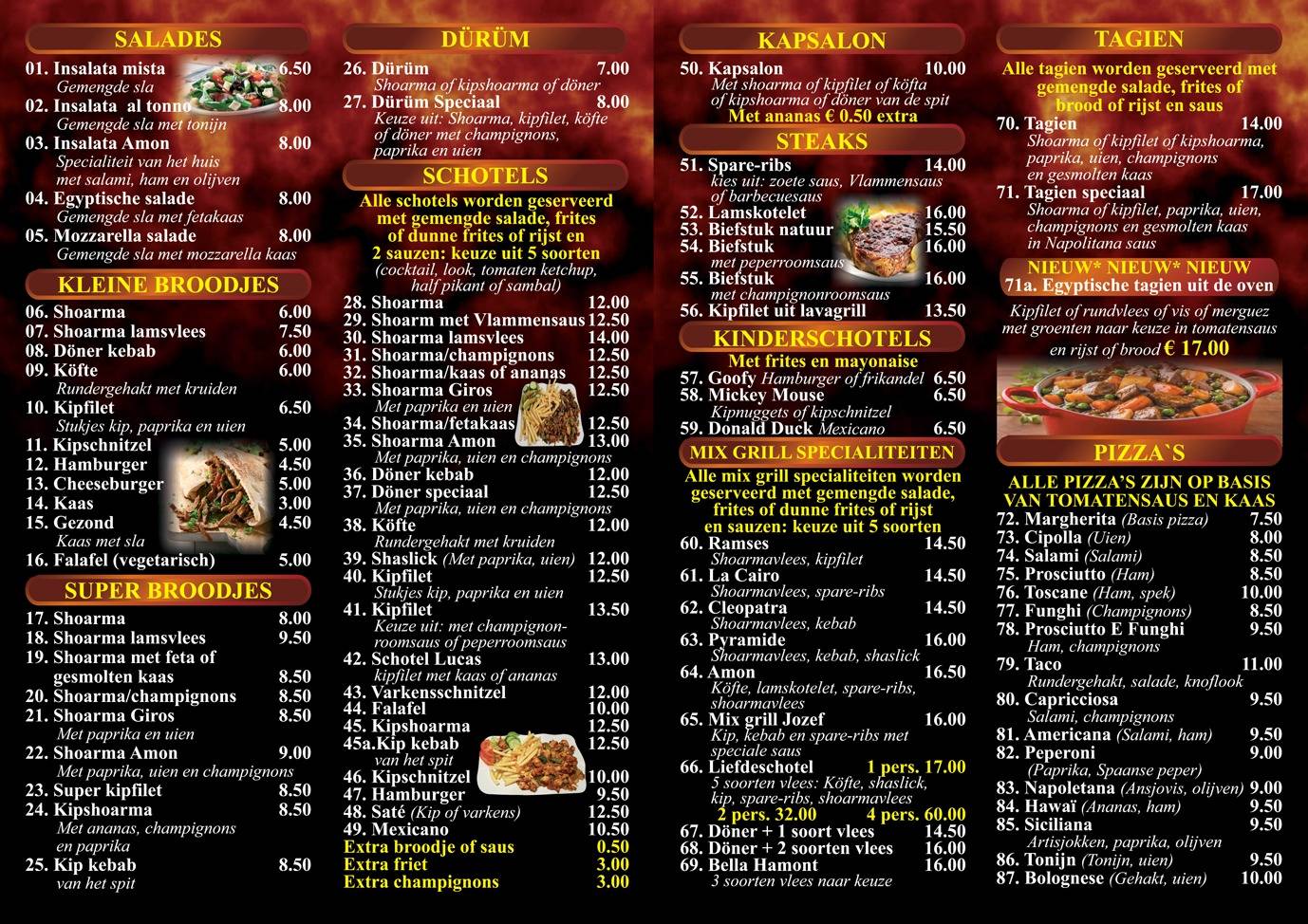 Carta de pizzería Amon, Hamont-Achel