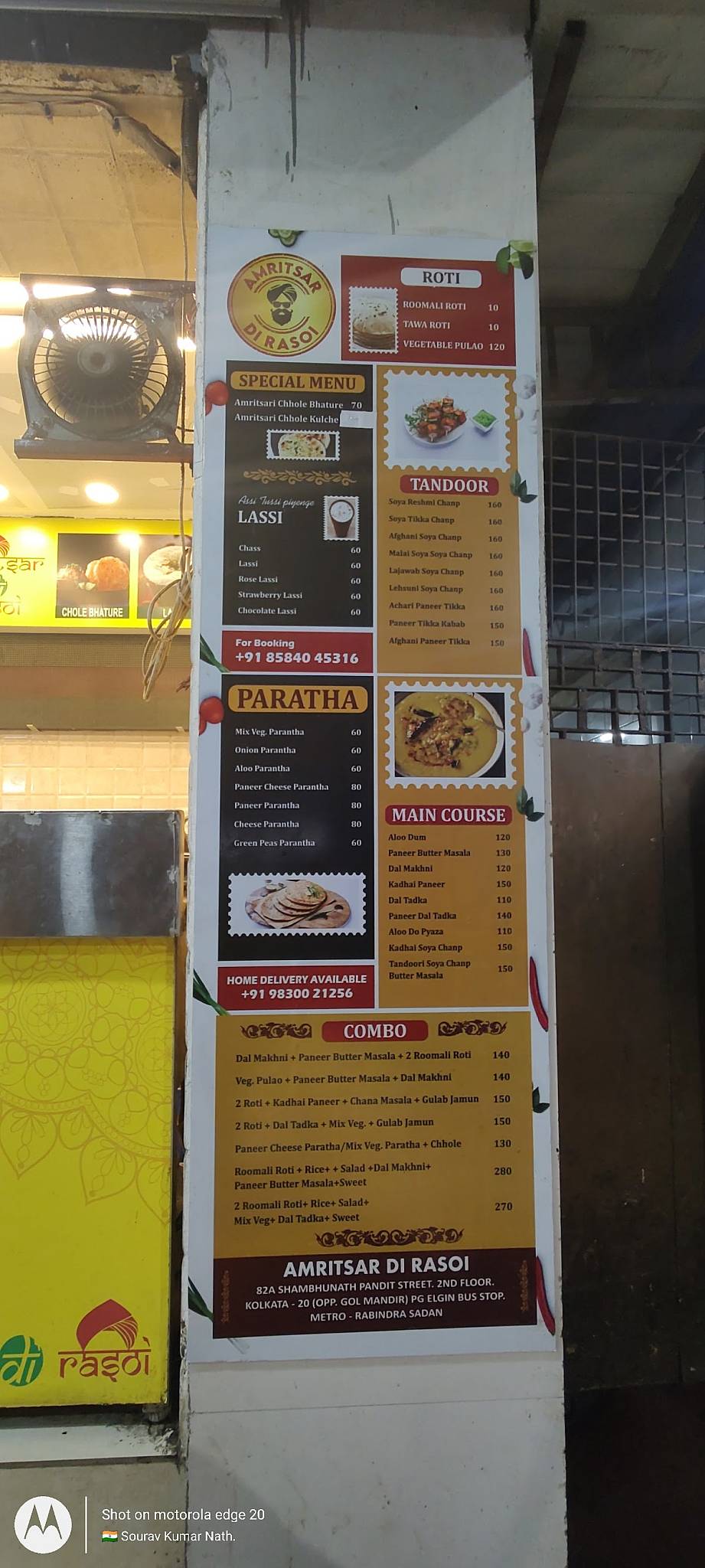 Menu at Amritsari Di Rasoi, Kolkata