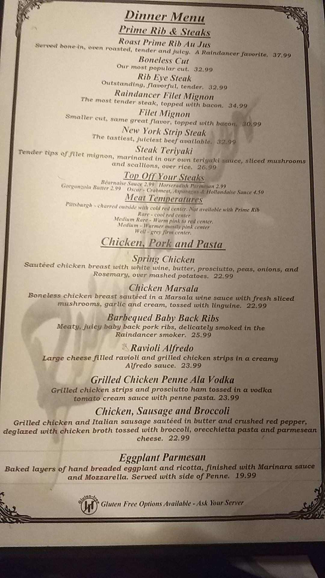 Menu at Raindancer Restaurant, Amsterdam, NY-30