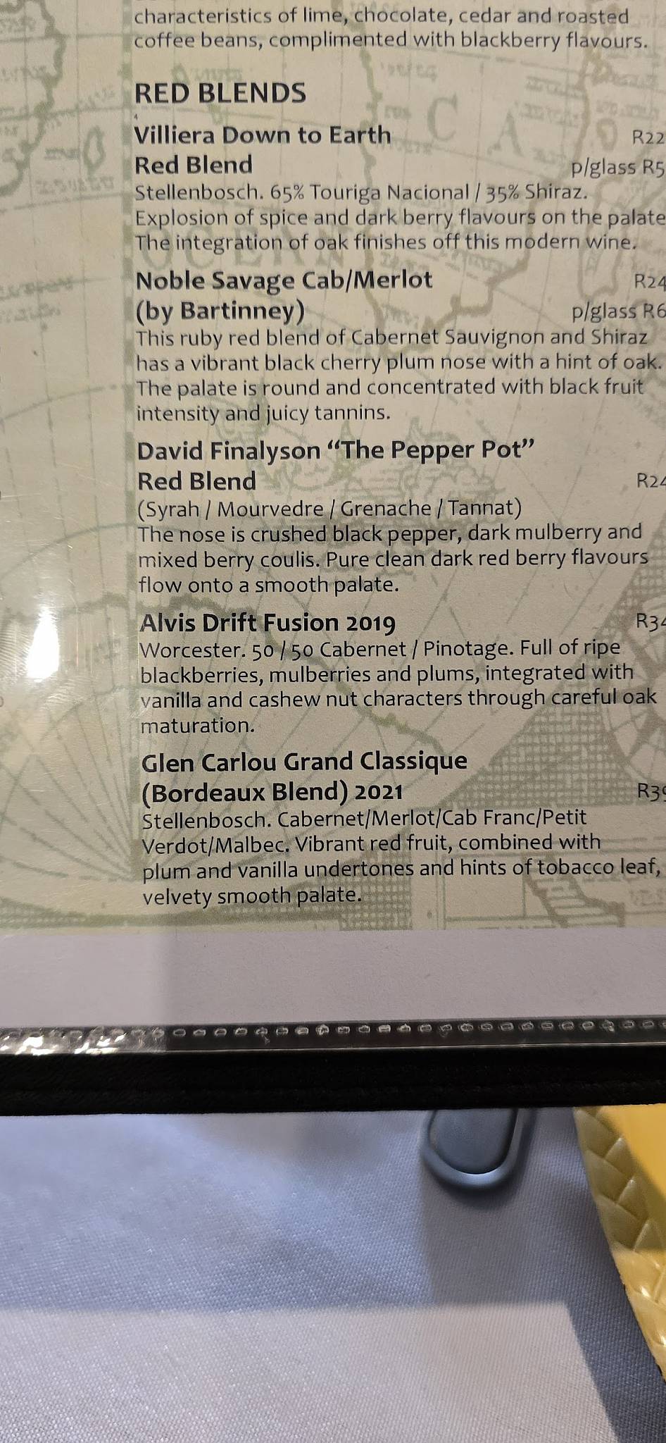 Menu at Anchorage Restaurant CC, Knysna