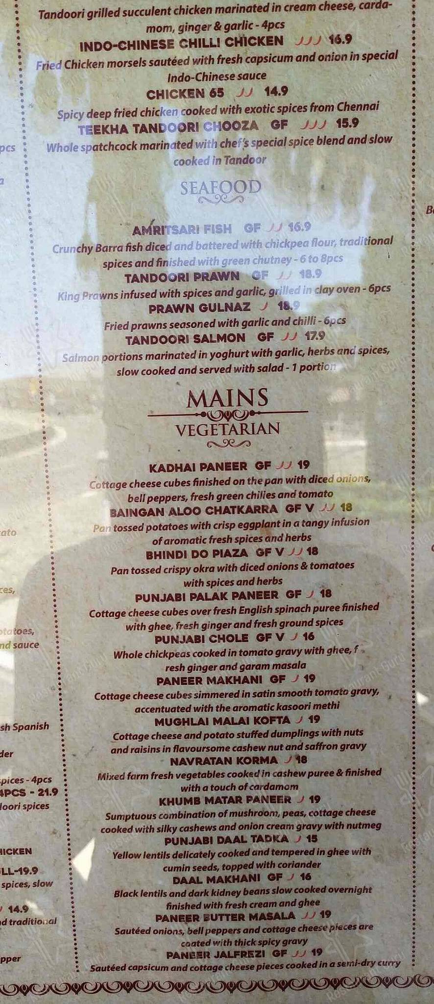 Menu at Andaz Indian restaurant, Castle Hill
