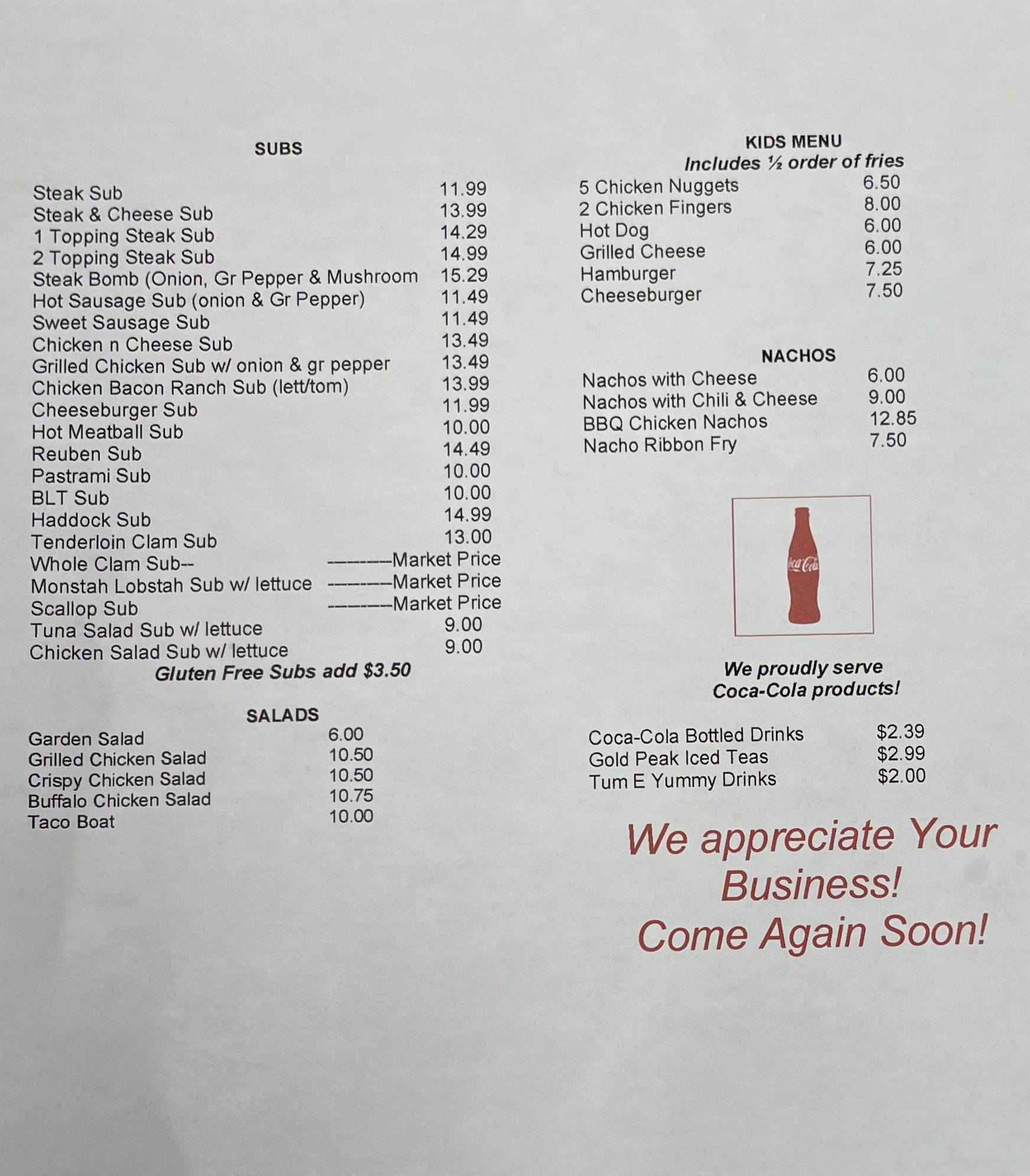 Menu at Anderson's Mill Pond Dairy Bar, Hodgdon