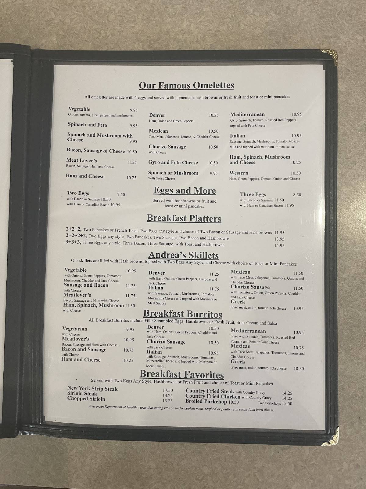 Menu at Andrea’s Family Restaurant, Cudahy