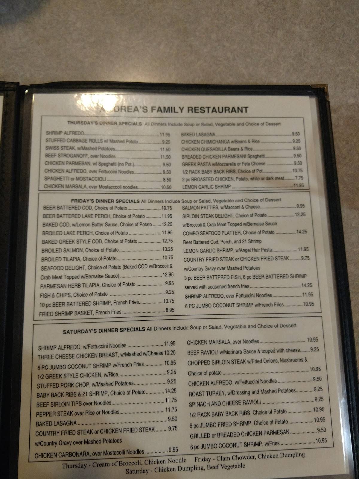 Menu at Andrea’s Family Restaurant, Cudahy