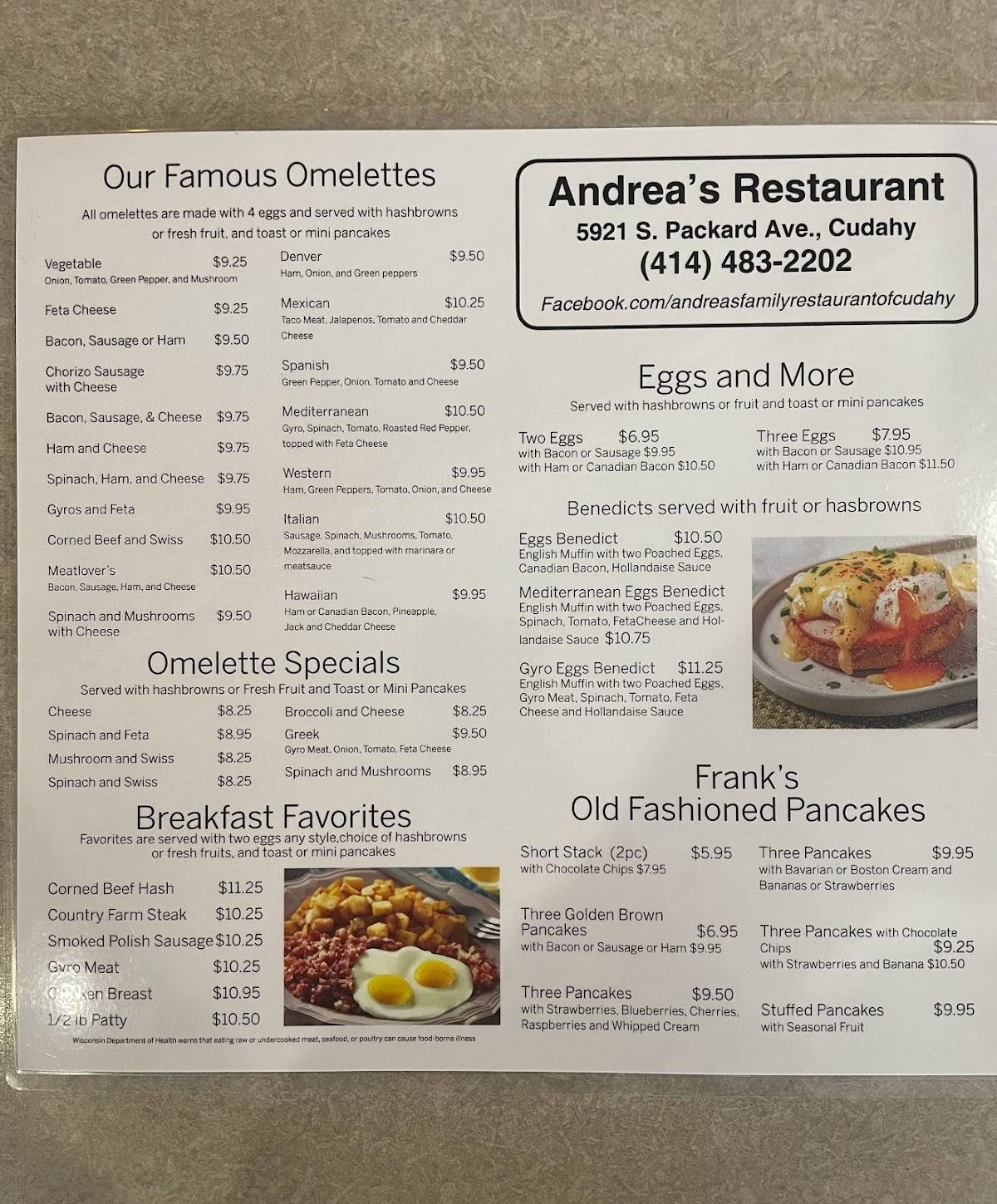 Menu at Andrea’s Family Restaurant, Cudahy