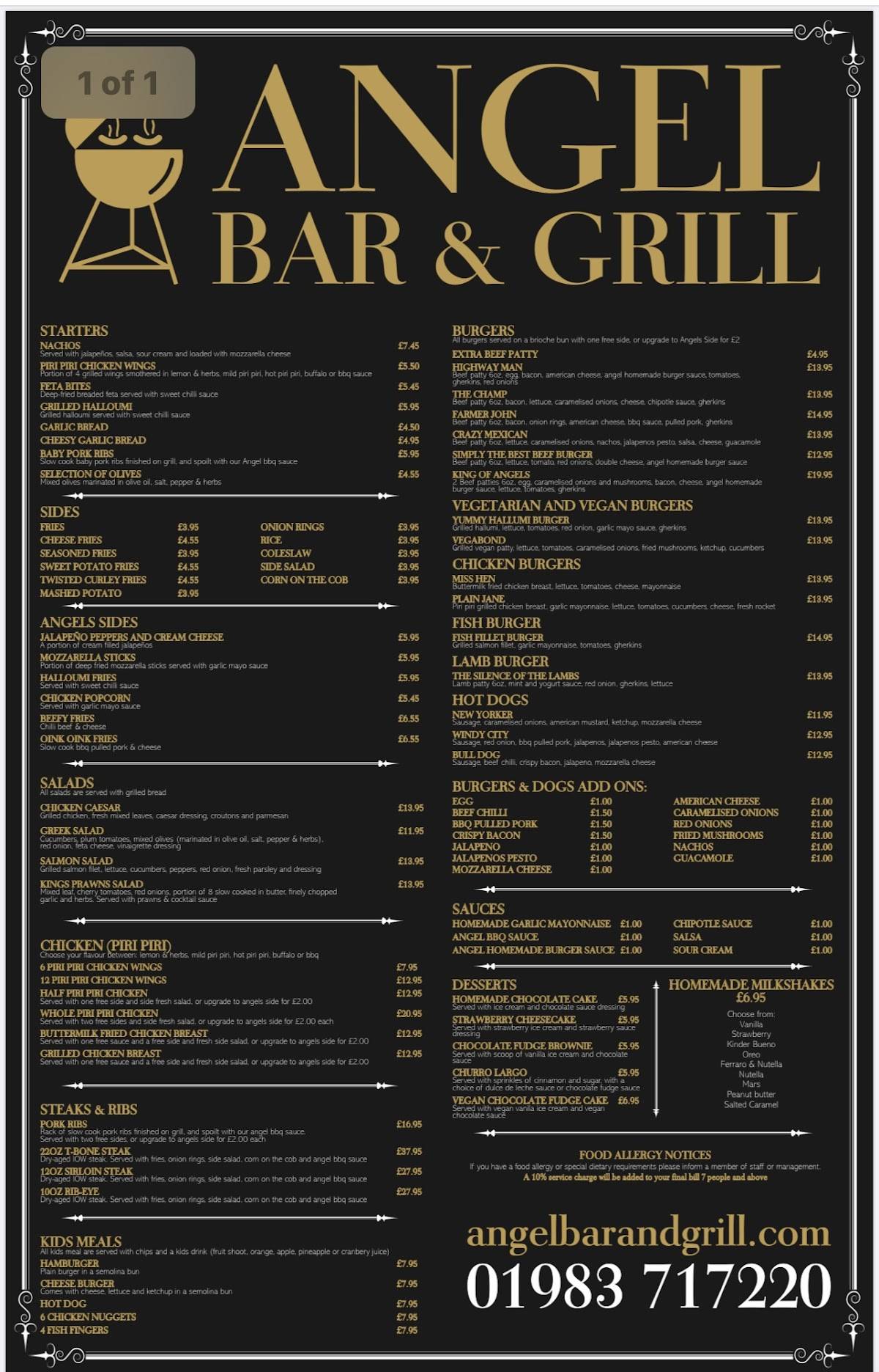 Menu at Angel Bar And Grill, Newport