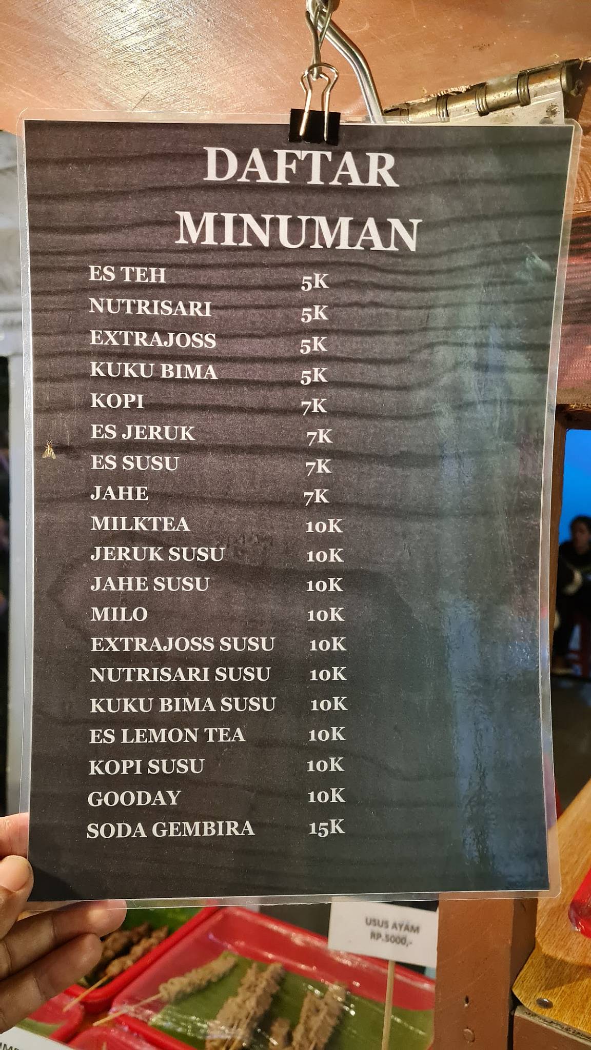 Menu at Angkringan Candu restaurant, Manokwari