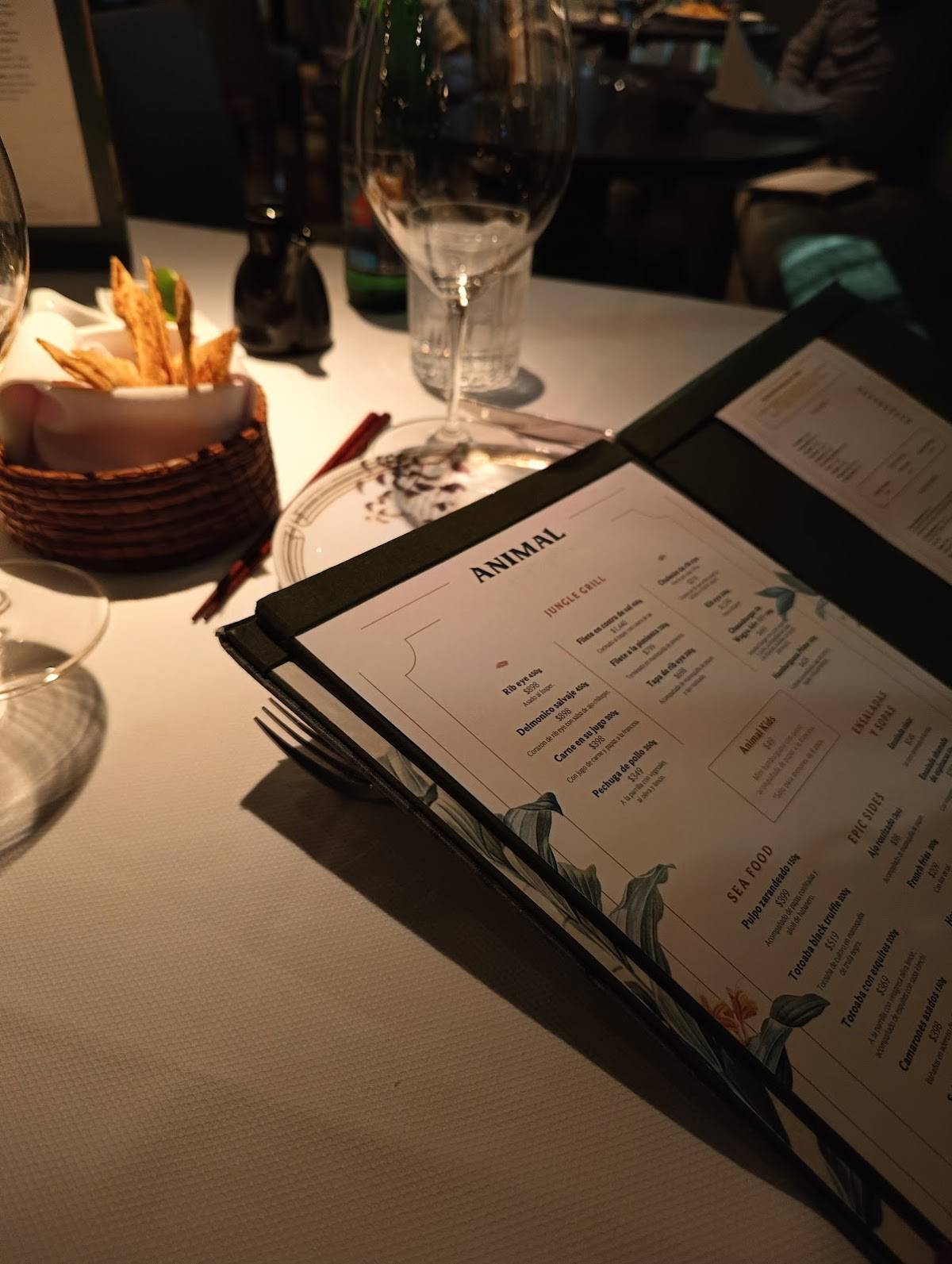 Menu at Animal St. Regis restaurant, Mexico City