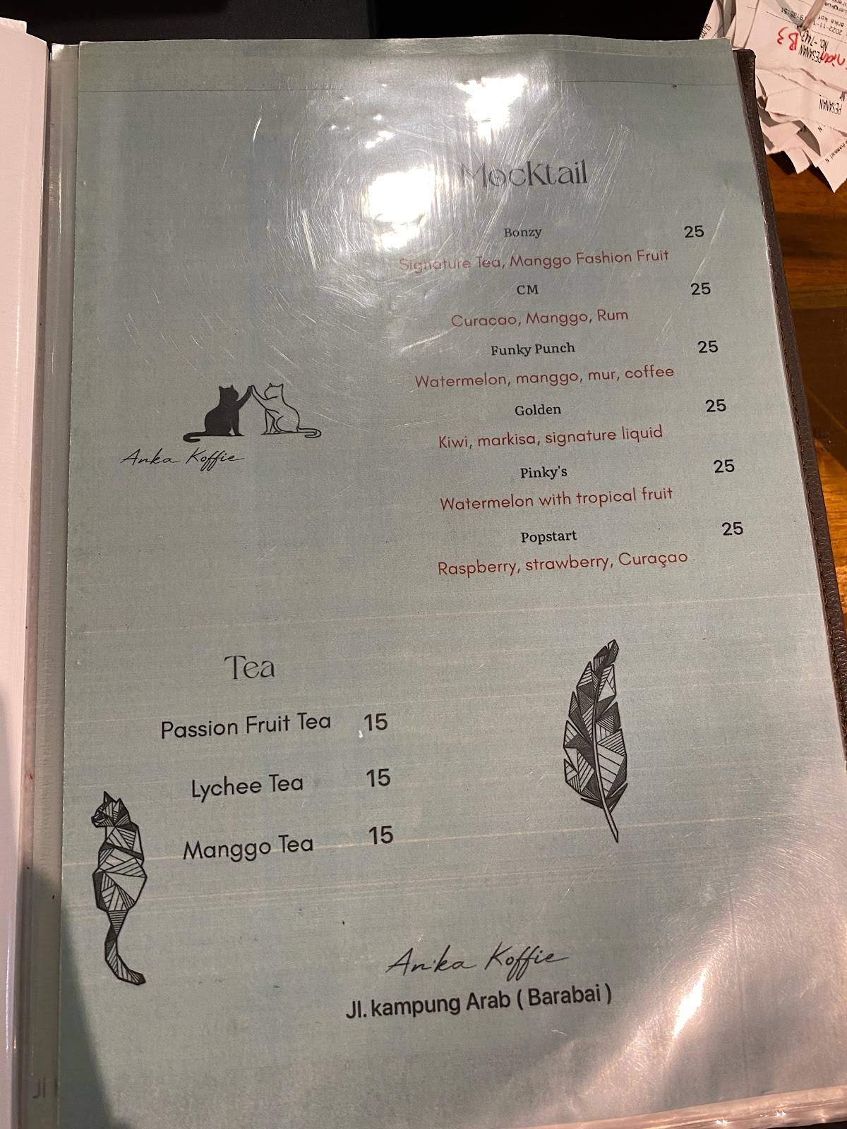 Menu at Anka koffie, Barabai Barat