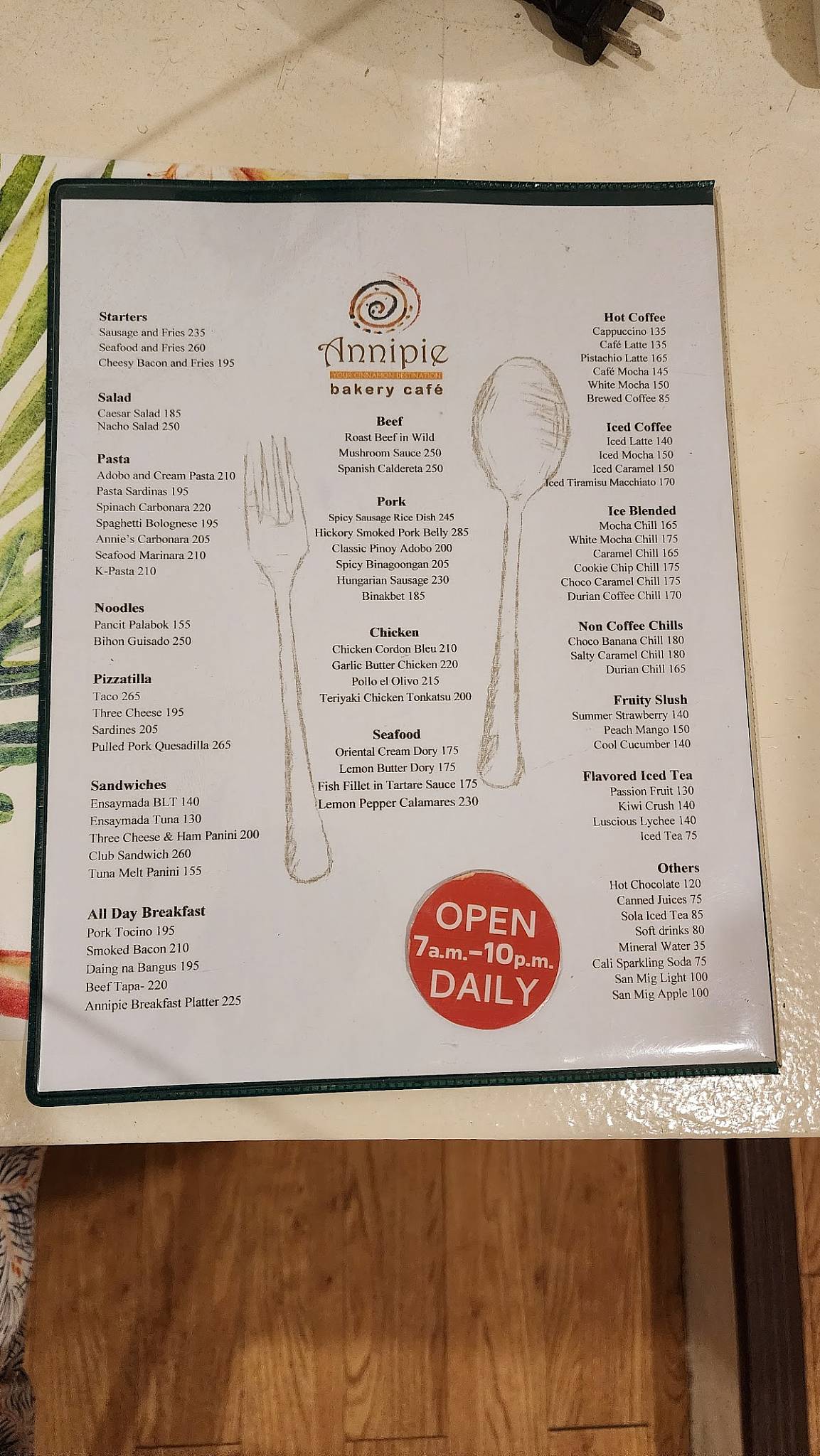 Menu at Annipie Bakery Cafe, Davao City