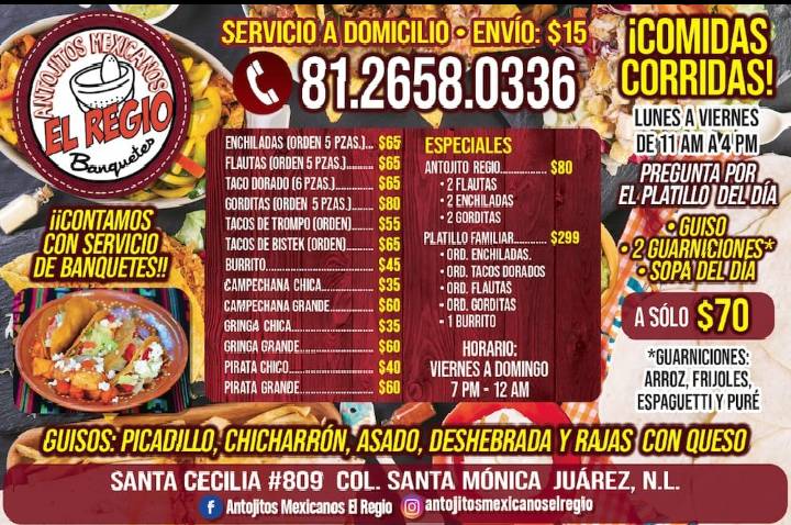 Menu at Antojitos Mexicanos El Regio restaurant, Juárez