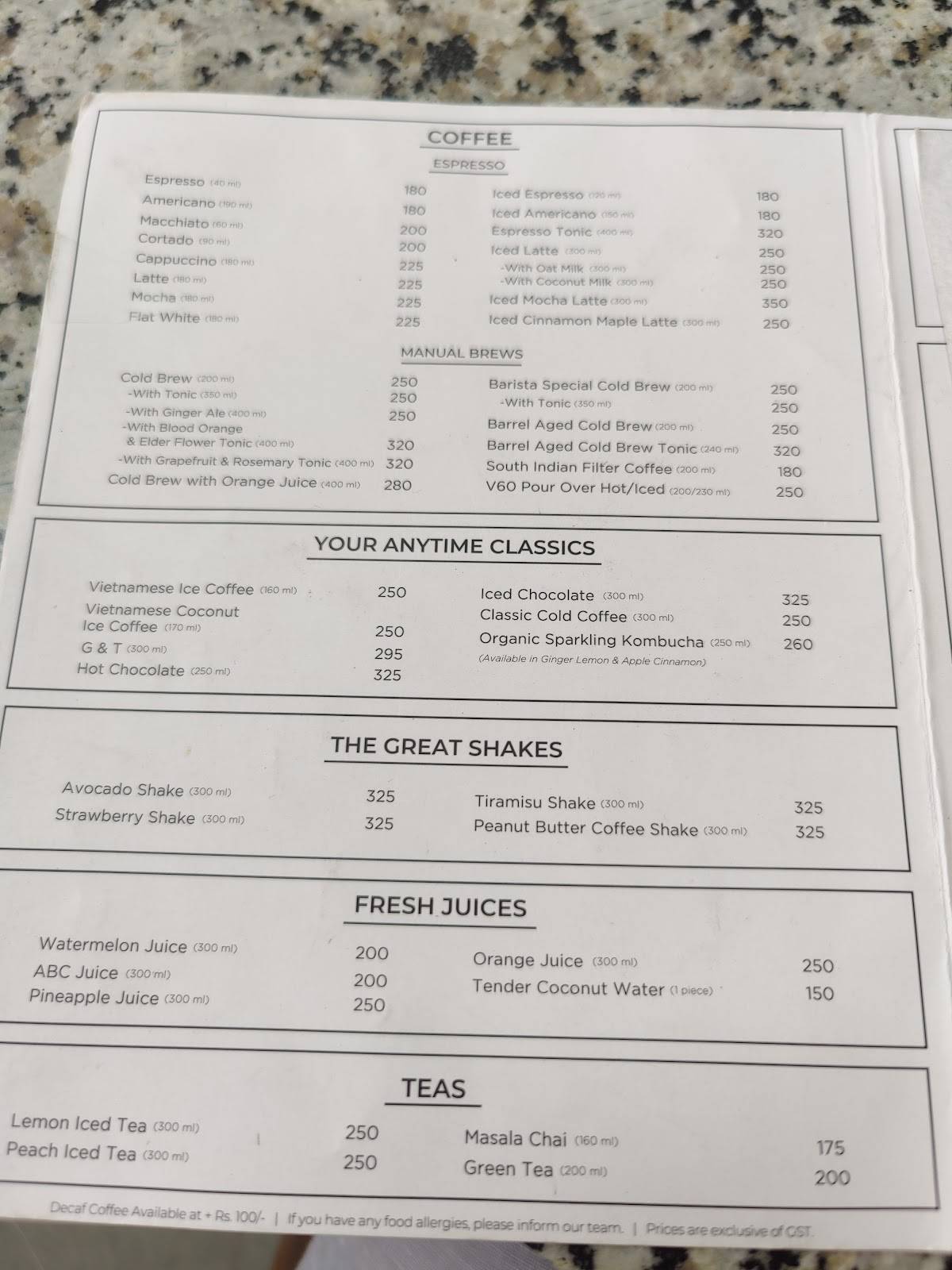 Menu at Anytime at K’s, Surat