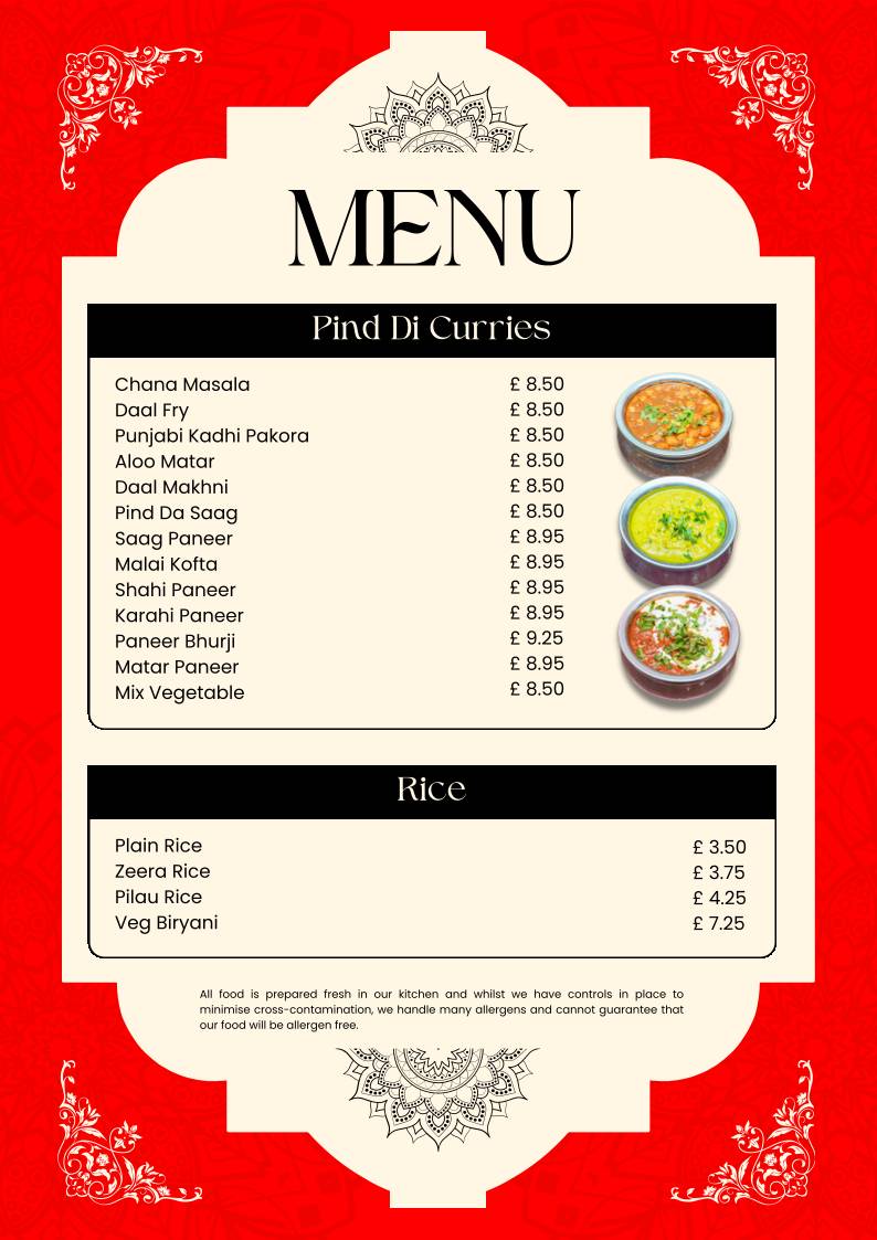 Menu at Apna Pind restaurant, Southall