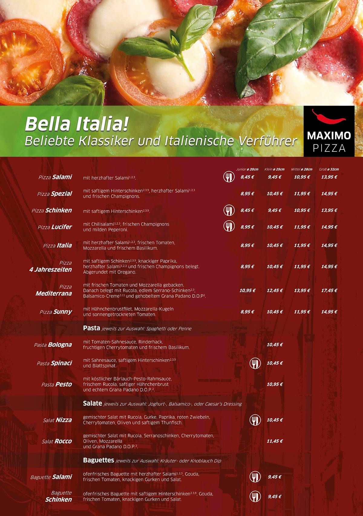 Speisekarte von Maximo Pizza, Apolda