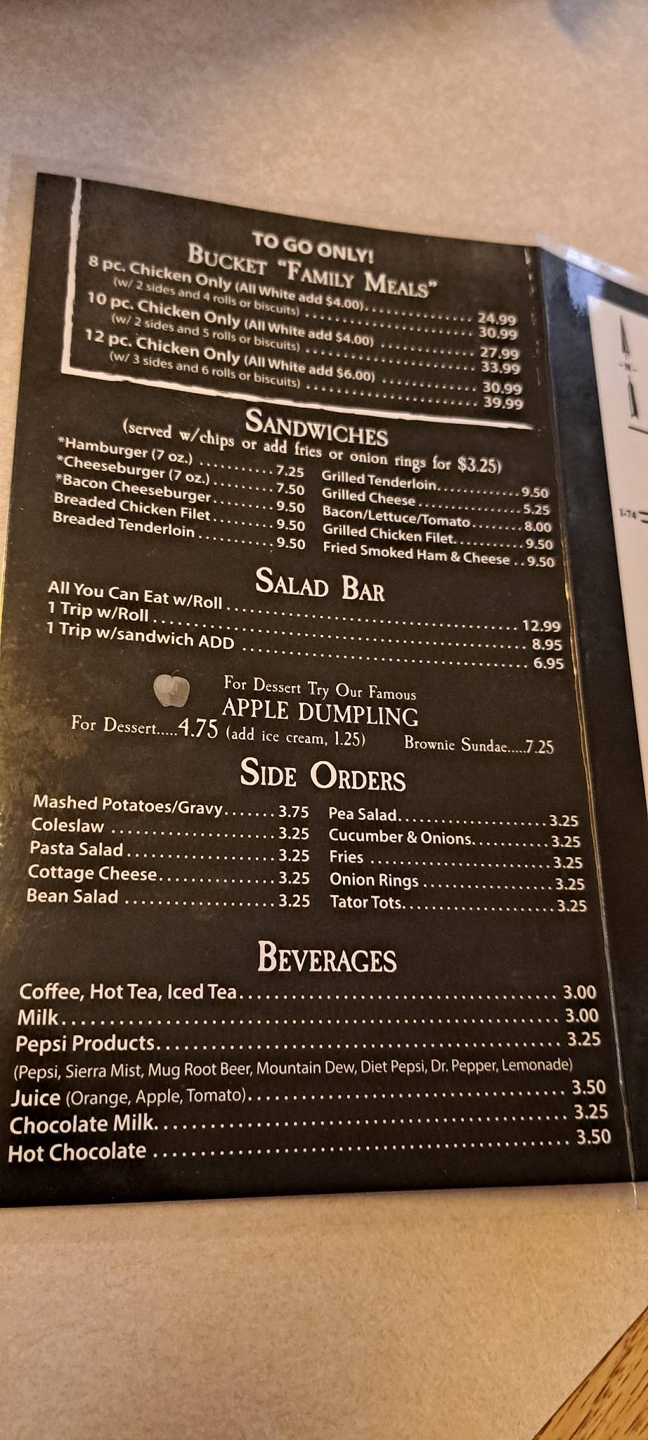 Menu at Apple Dumpling restaurant, Urbana