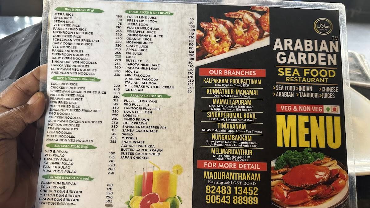 Menu at Arabian Garden Sea Food Restaurant, Madurantakam