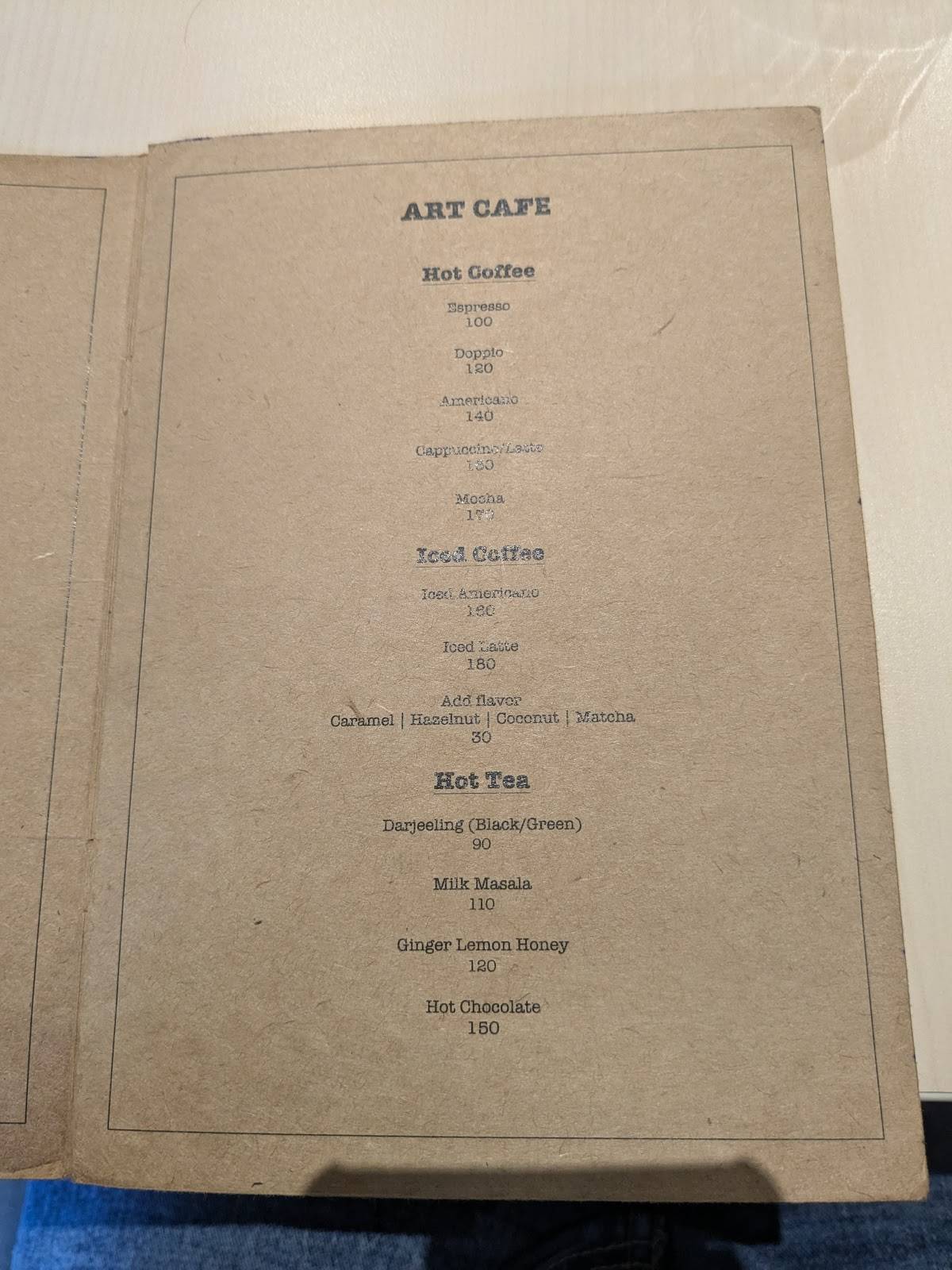 Menu at Art Cafe - Cafe Mueller, Kolkata