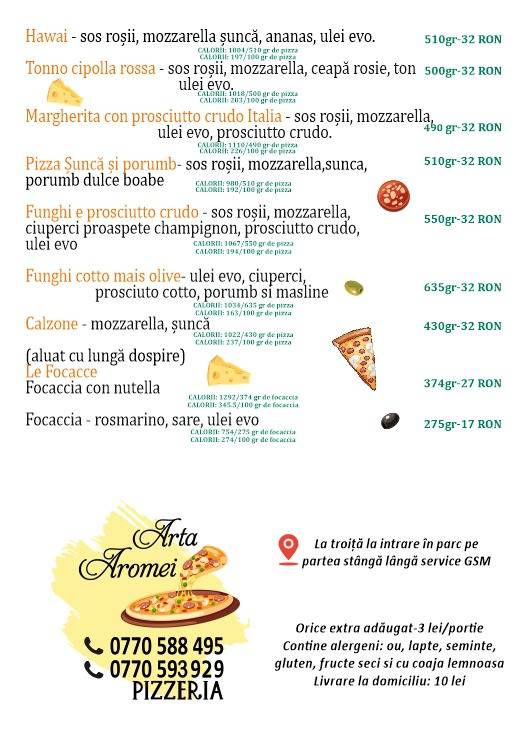 Menu at Arta Aromei, Zalău