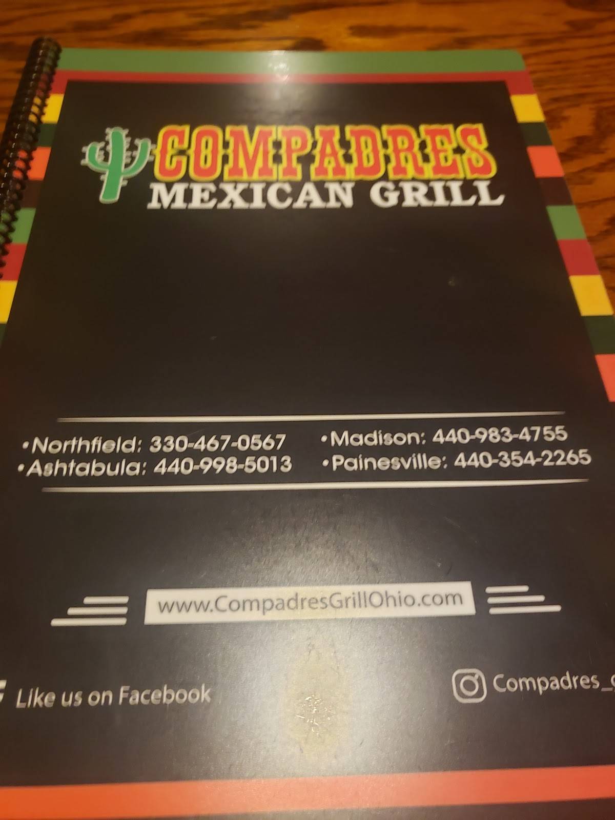 Menu at Los Compadres Mexican Restaurant, Ashtabula