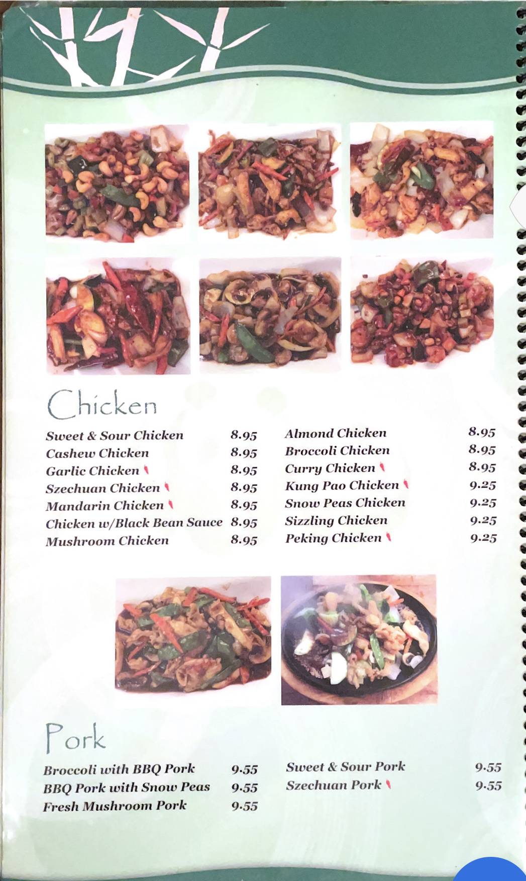 Menu at Asia Garden restaurant, Hanford