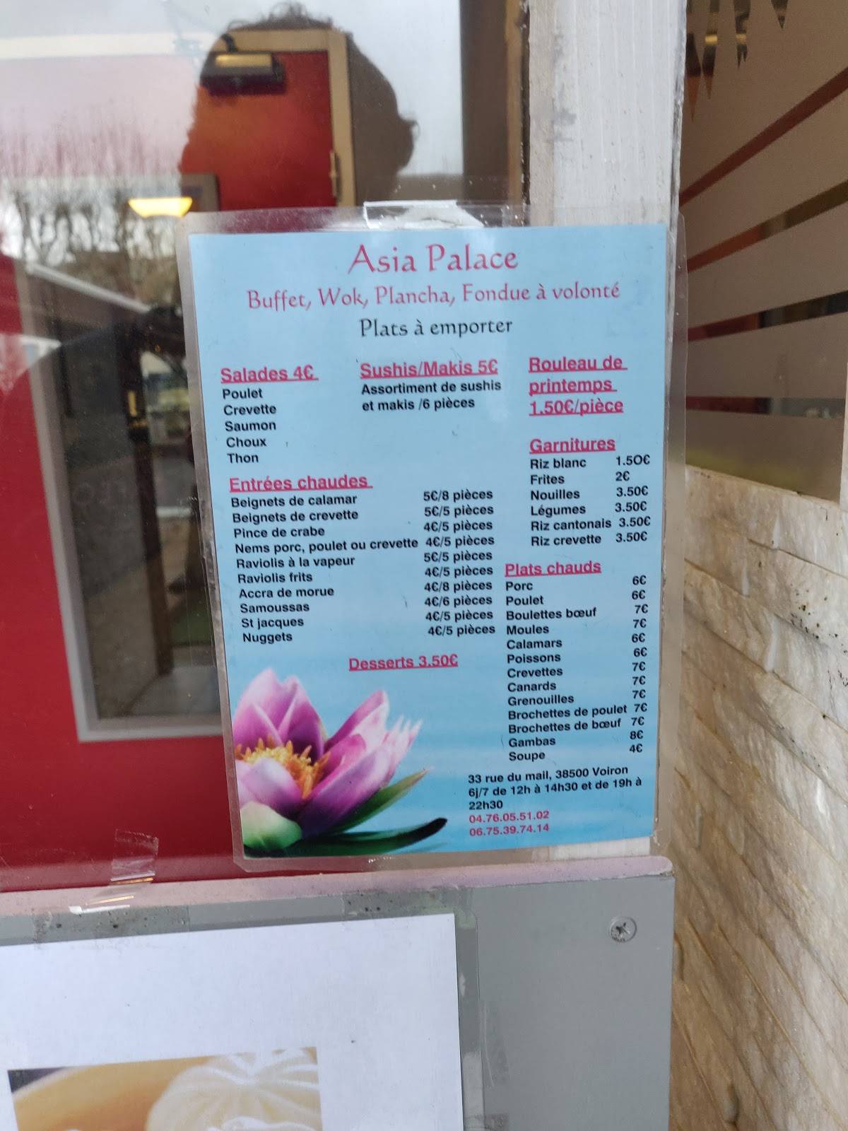 Menu au Asia Palace restaurant, Voiron