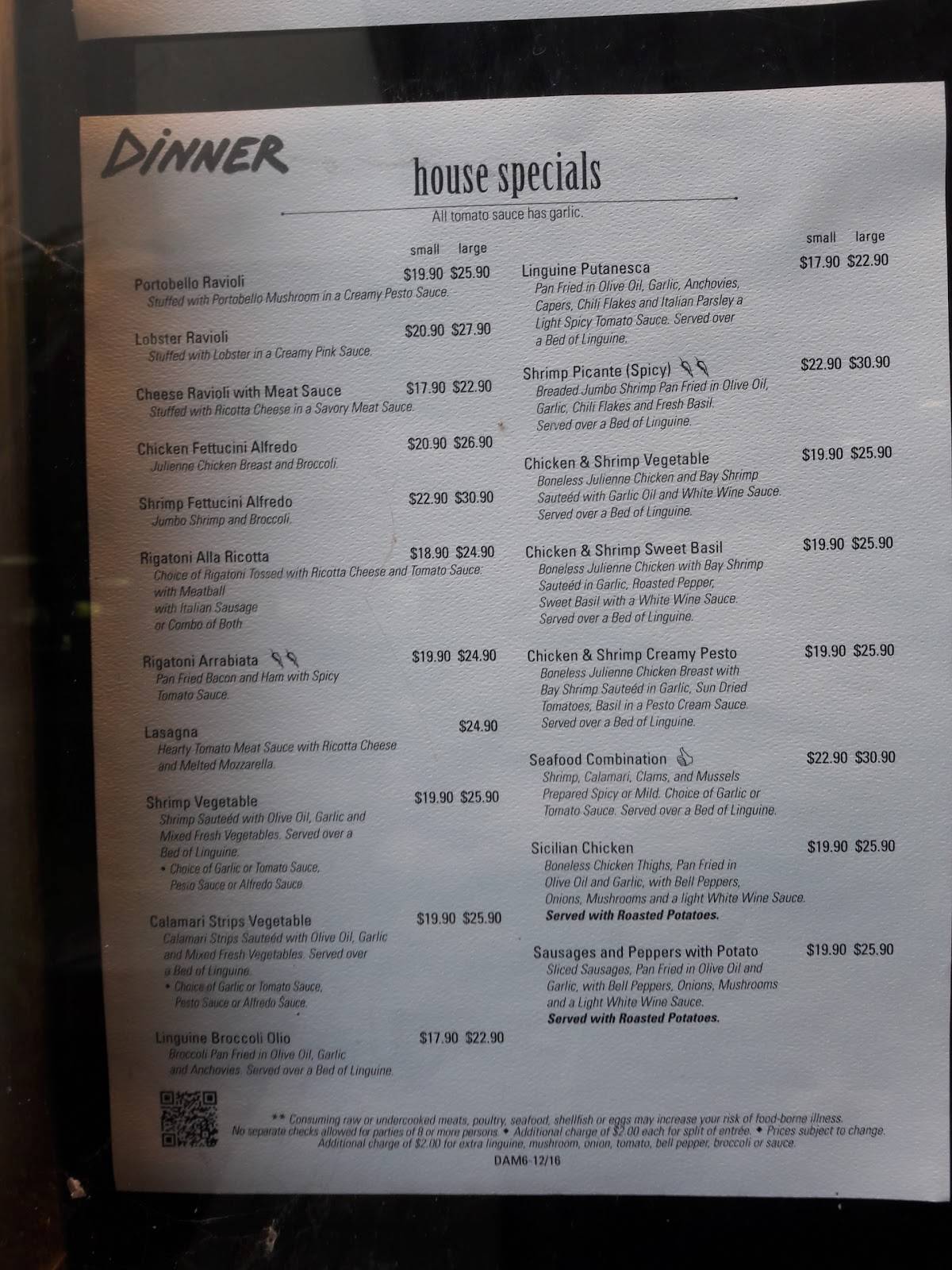 Menu at Assaggio restaurant, Honolulu, Ala Moana Blvd Suite 1259