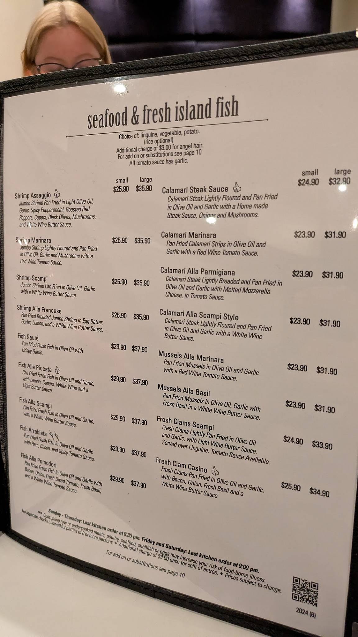 Menu at Assaggio restaurant, Honolulu, Ala Moana Blvd Suite 1259