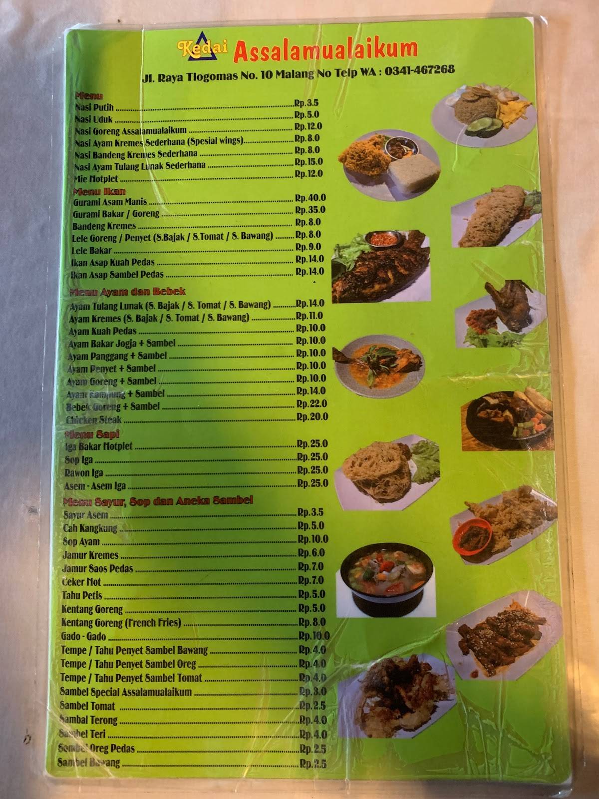 Carta del restaurante Assalamu'alaikum Eatery, Malang, Jl. Raya ...