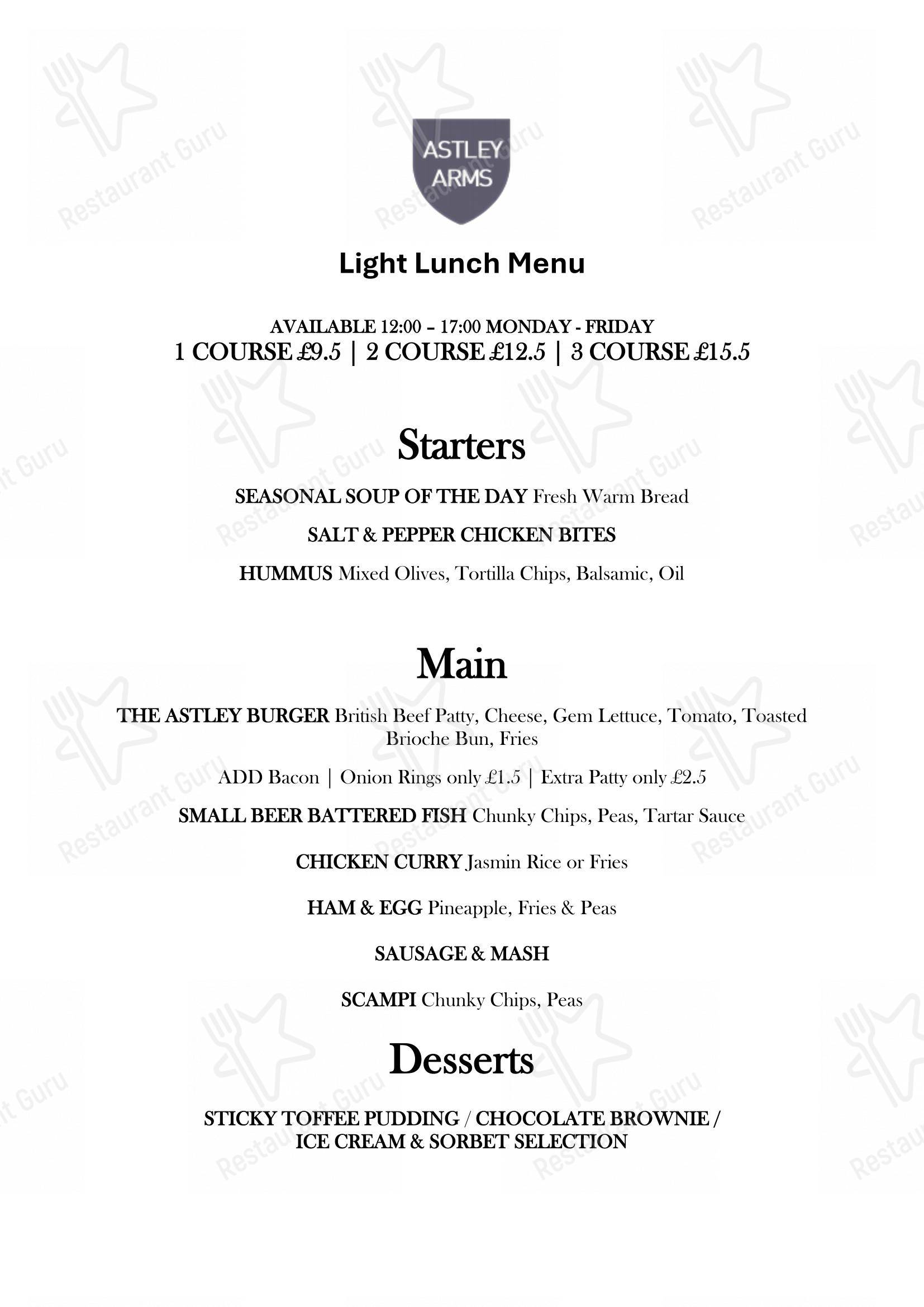 Menu at Astley Arms pub & bar, Dukinfield, 1 Chapel St