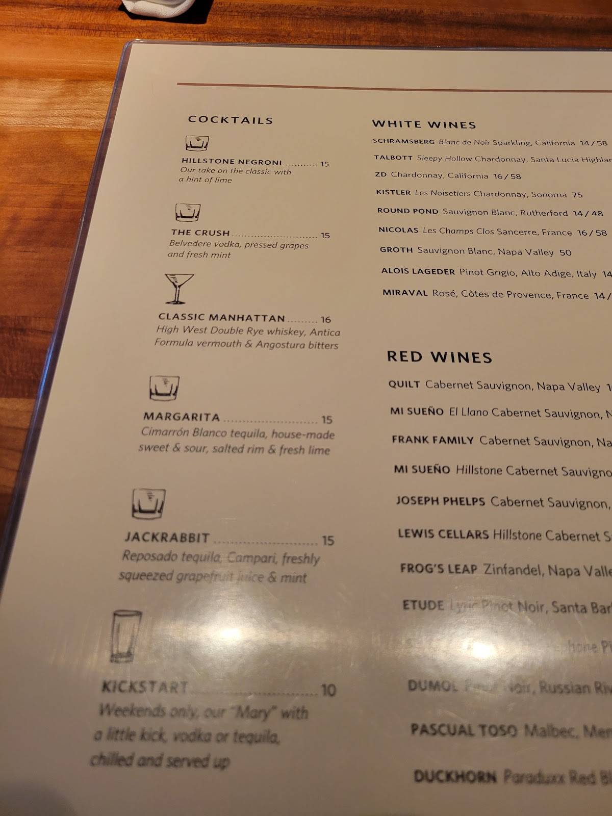 Menu at Houston's steakhouse, Atlanta, Peachtree Rd