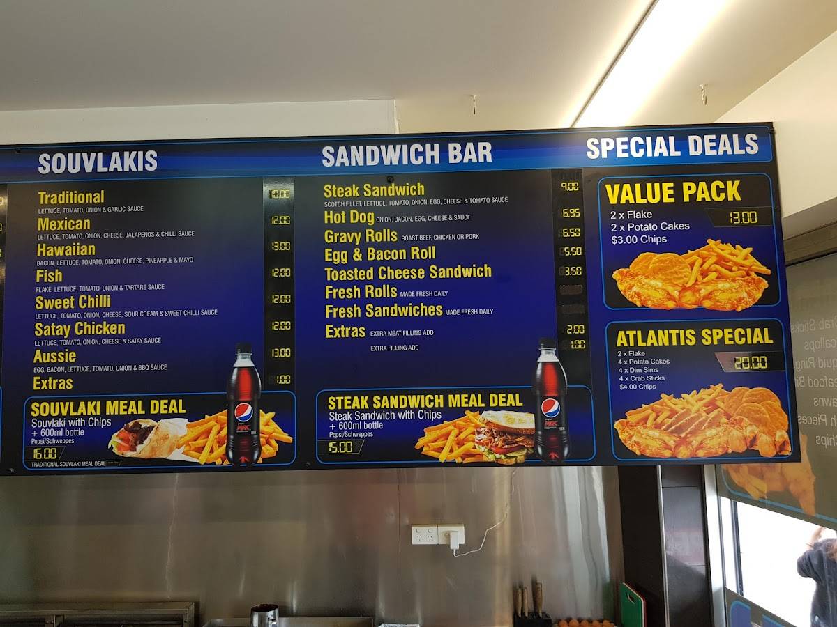 Menu at Atlantis Take Away fast food, Glenorchy