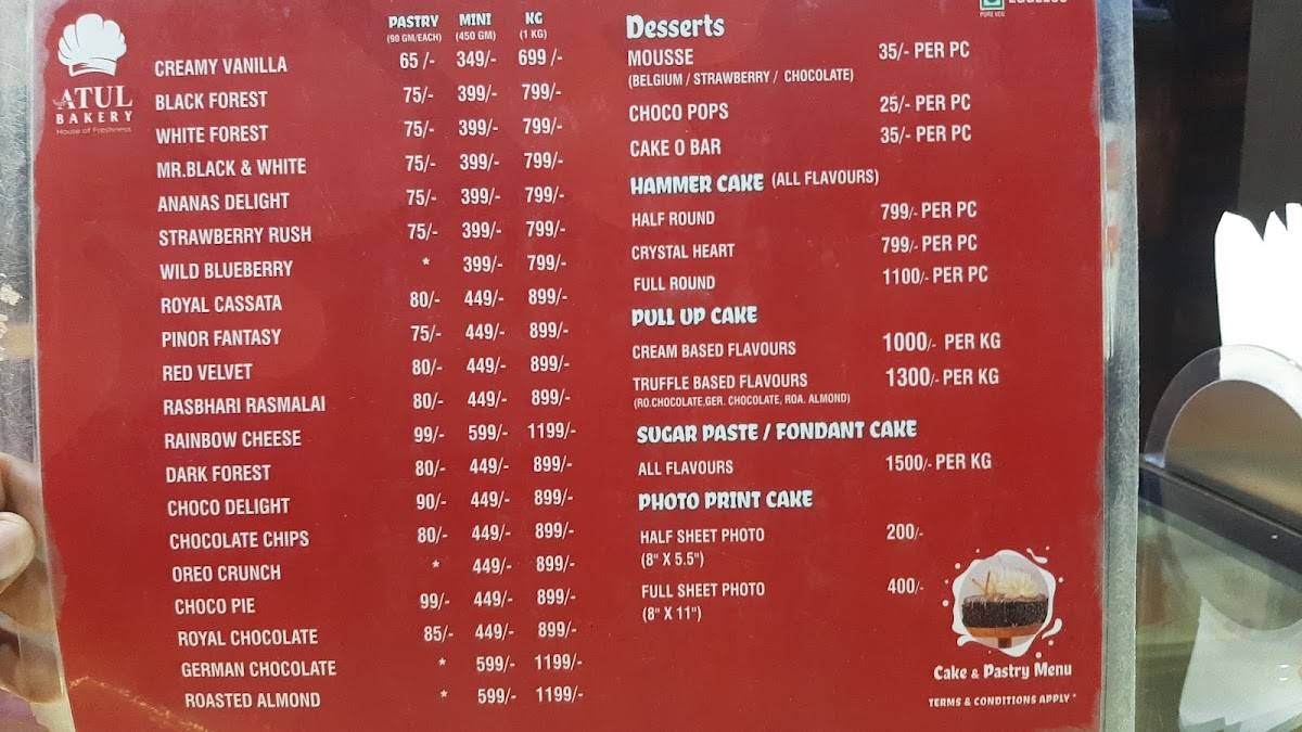 Menu at Atul Bakery, Ahmedabad, SHOP NO. GF-12