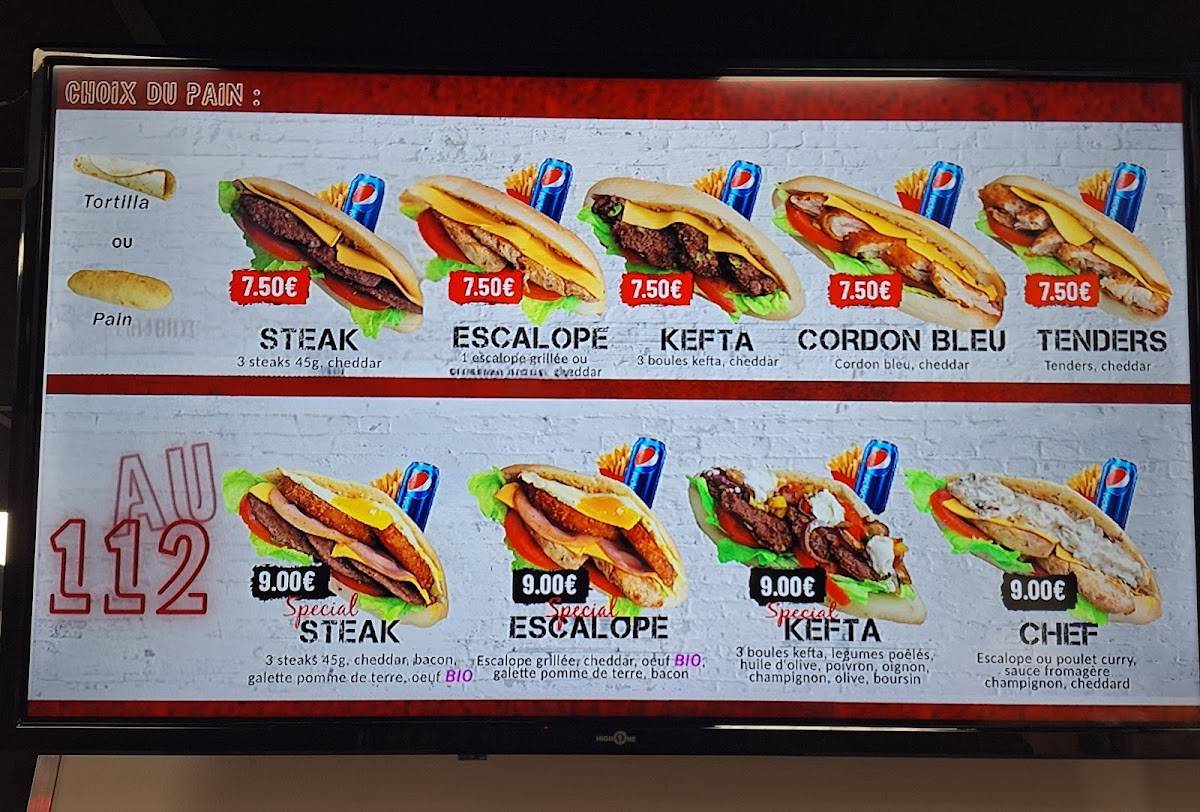 Menu at Au 112 restaurant, Orléans