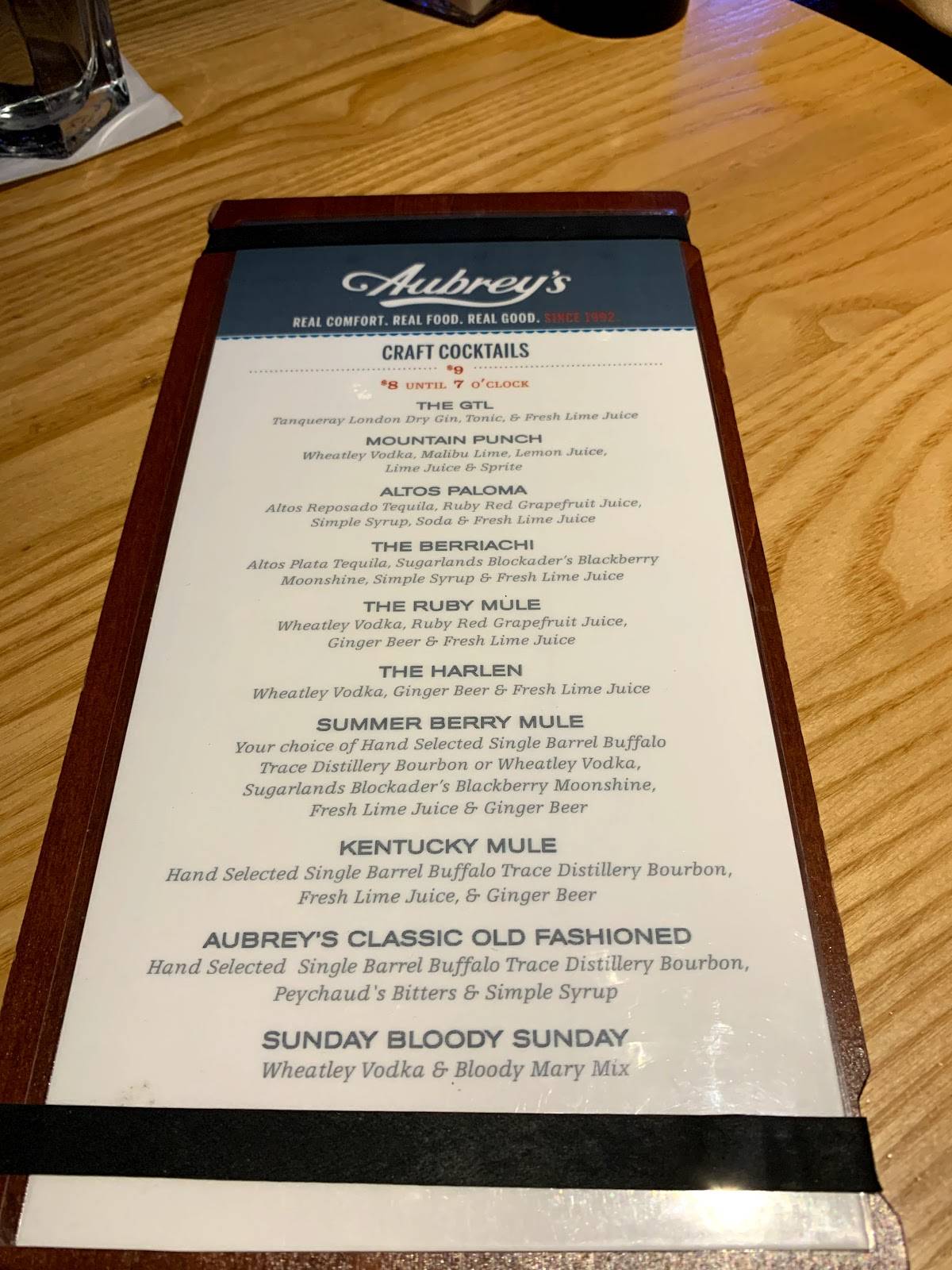 Menu at Aubrey's Powell restaurant, Powell, 214 E Emory Rd