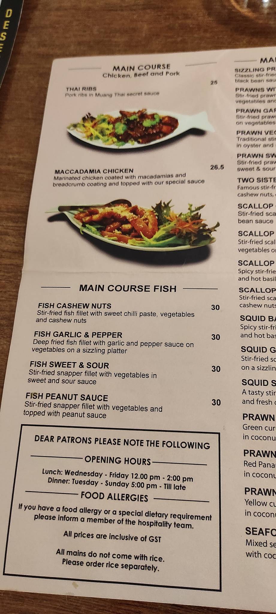Menu at Muang Thai Pukekohe Restaurant, Pukekohe