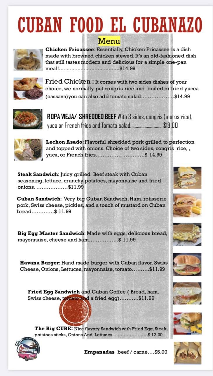 Menu at Authentic Cuban Food El Cubanaso restaurant, Fort Walton Beach