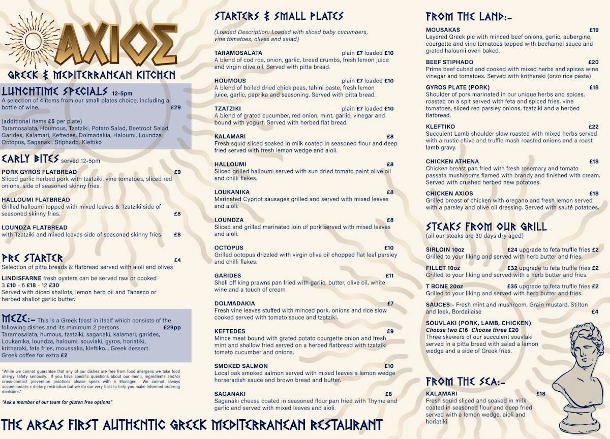 Menu at Axios Greek & Mediterranean Kitchen restaurant, Grimsby