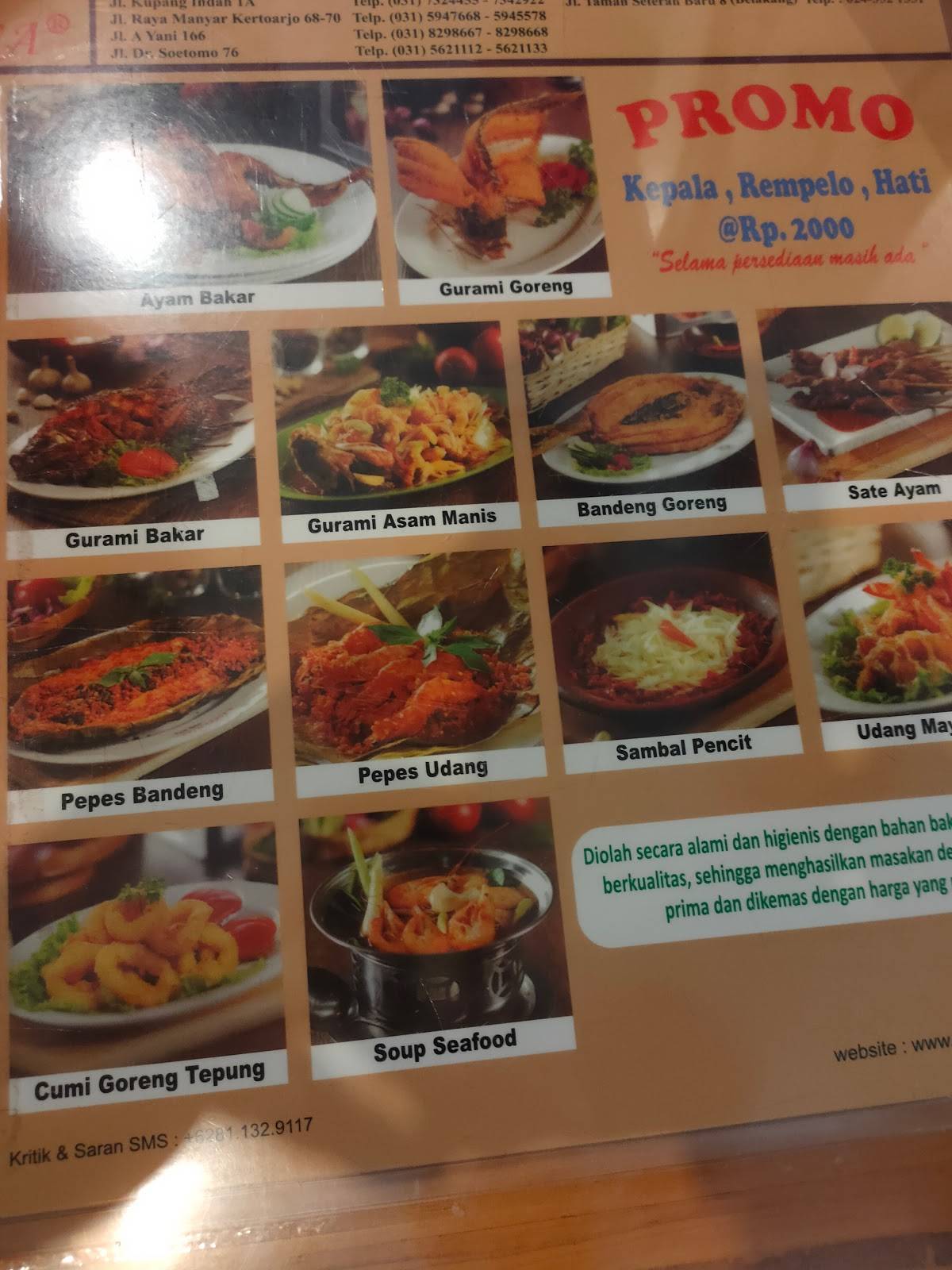 Carta del restaurante Ayam Bakar Primarasa, Semarang, Jl. Gajahmada No.99D