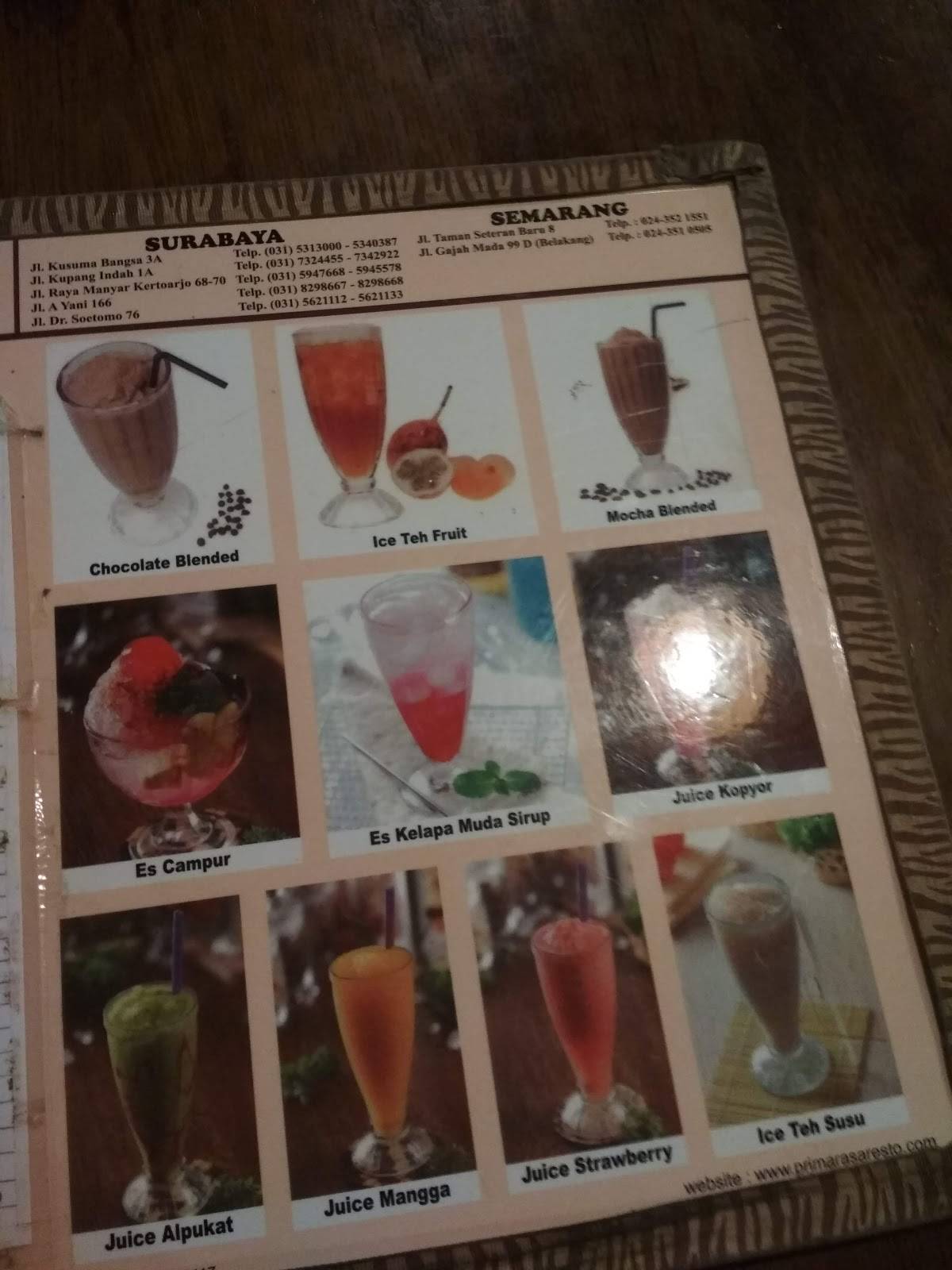 Carta del restaurante Ayam Bakar Primarasa, Semarang, Jl. Gajahmada No.99D