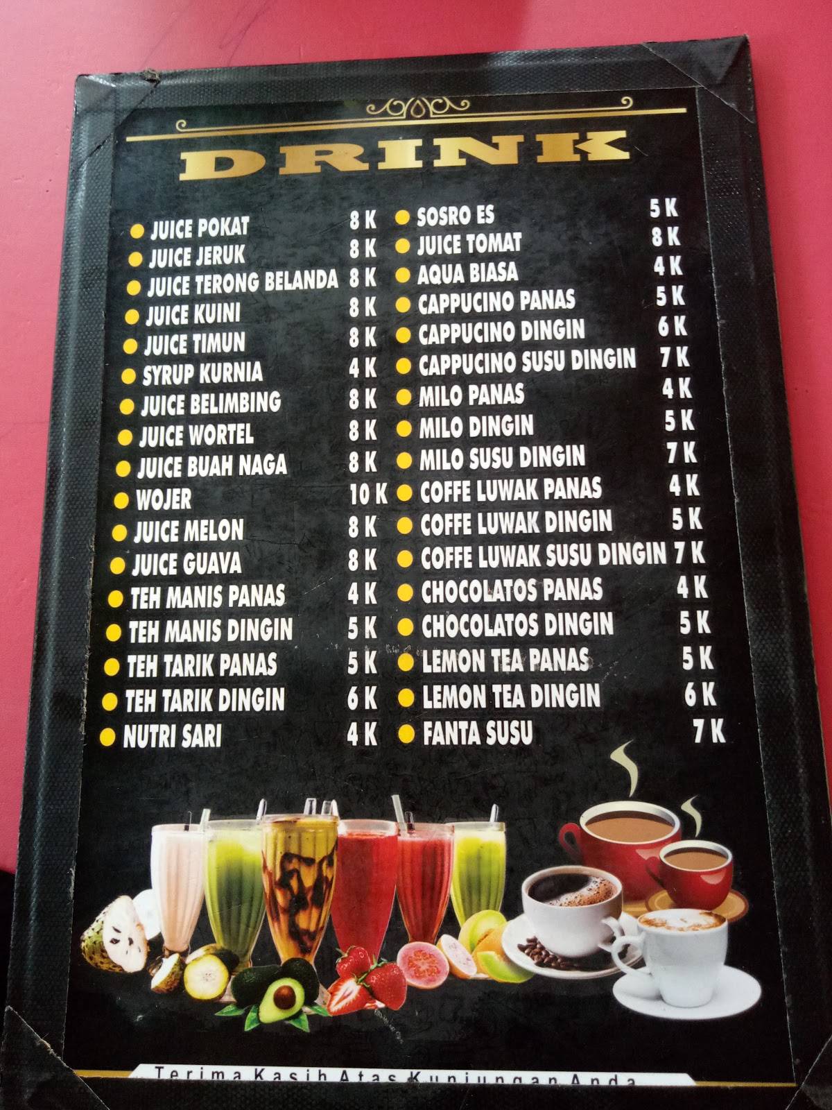 Menu at Ayam Jingkrak restaurant, Lubuk Pakam, HV5C+V6P