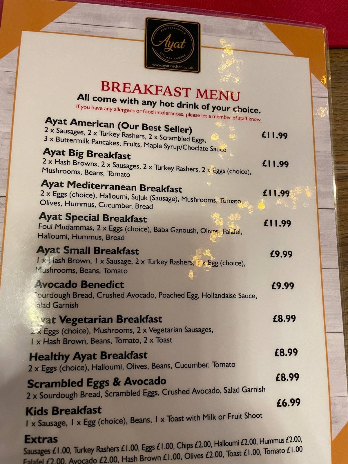 Menu at Ayat Kitchen Lounge restaurant, Croydon